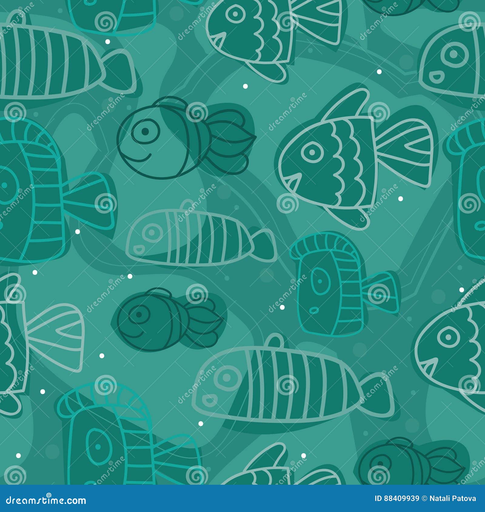 Semless Turquoise Pattern with Print of Abstract Fish. Cute Background ...