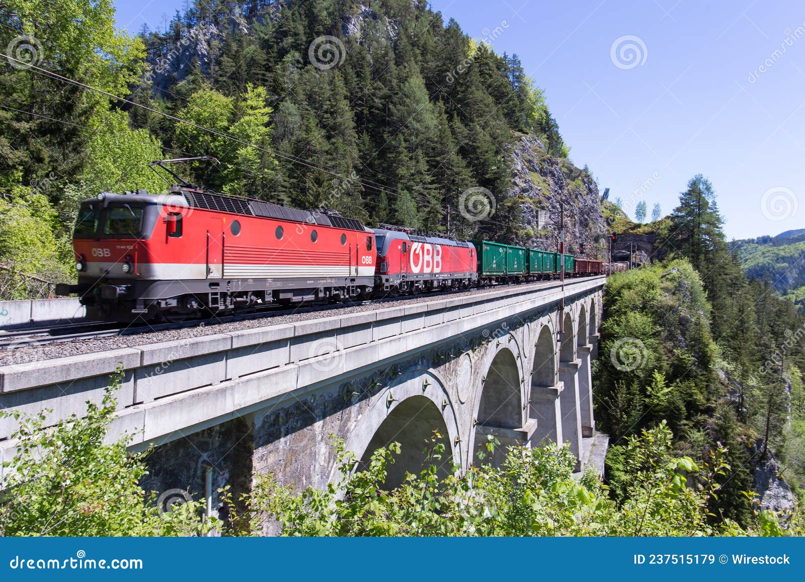 Austrian OEBB Cargo Train Passing a Viaduct Editorial Stock Image ...