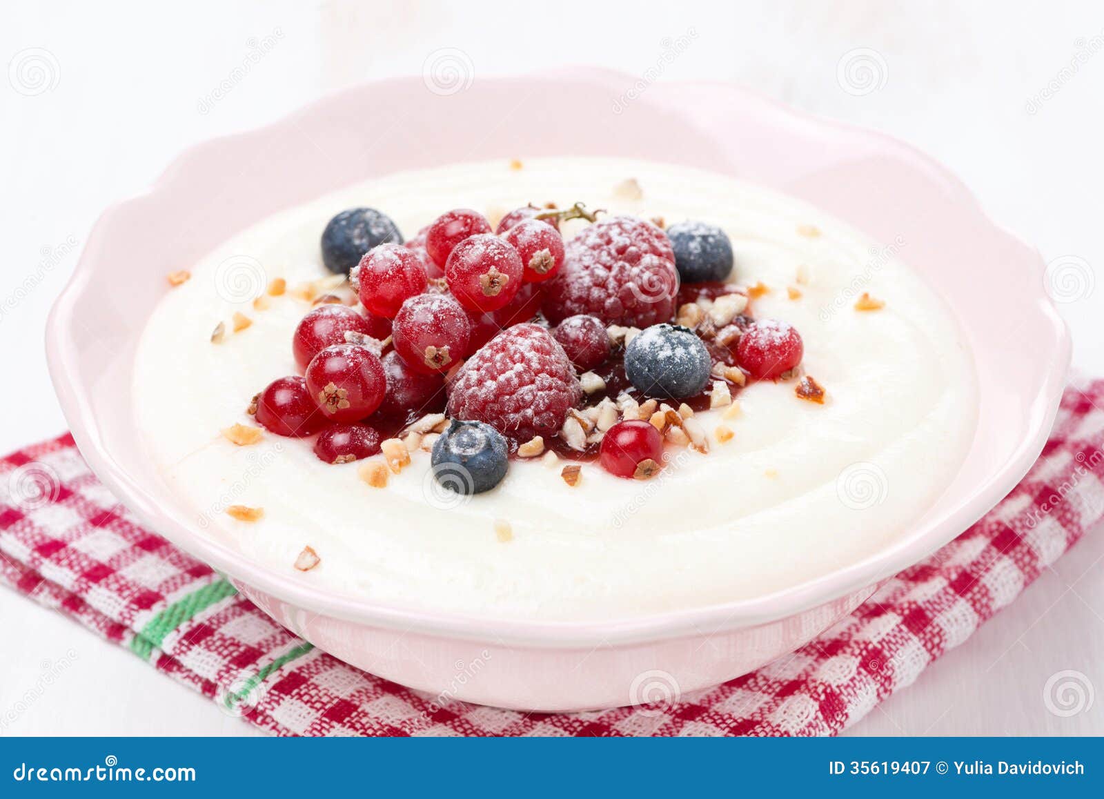 Semolina Porridge with Berries and Nuts, Close-up Stock Image - Image ...