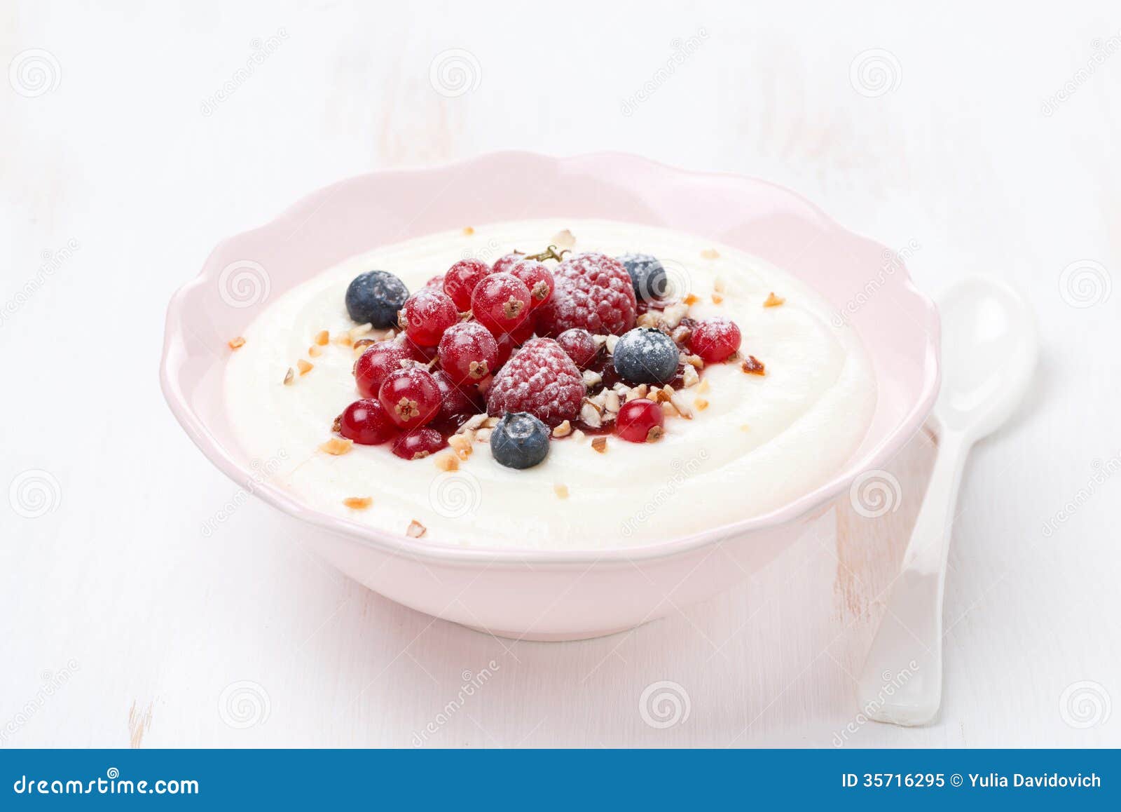 Semolina Porridge with Berries and Nuts, Horizontal Stock Image - Image ...
