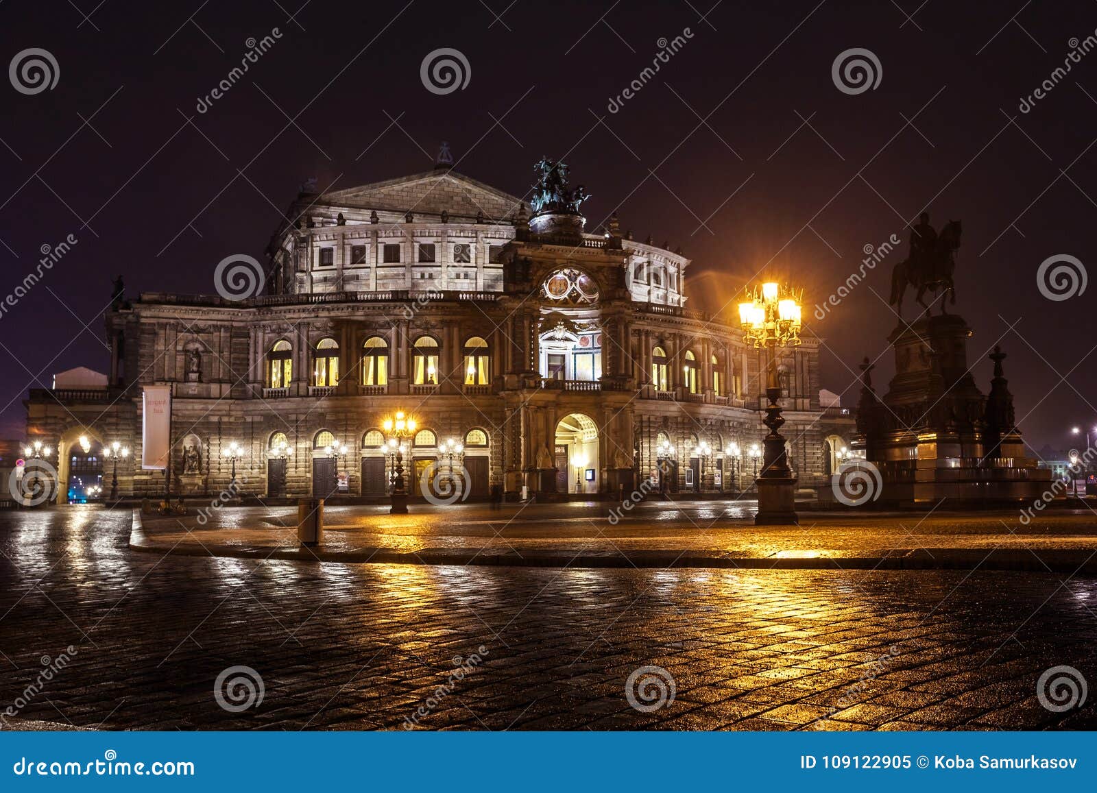 Semper Opera House at Night in Dresden; Germany Stock Image - Image of ...