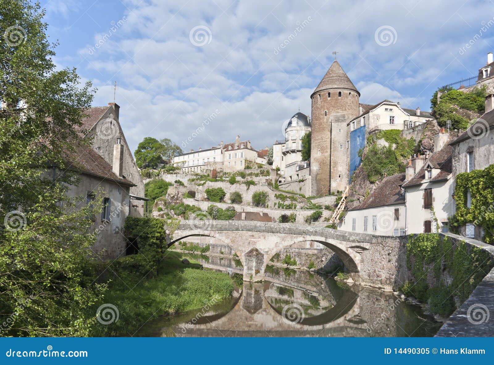 Semur-en-Auxois stock image. Image of tower, river, bridge - 14490305