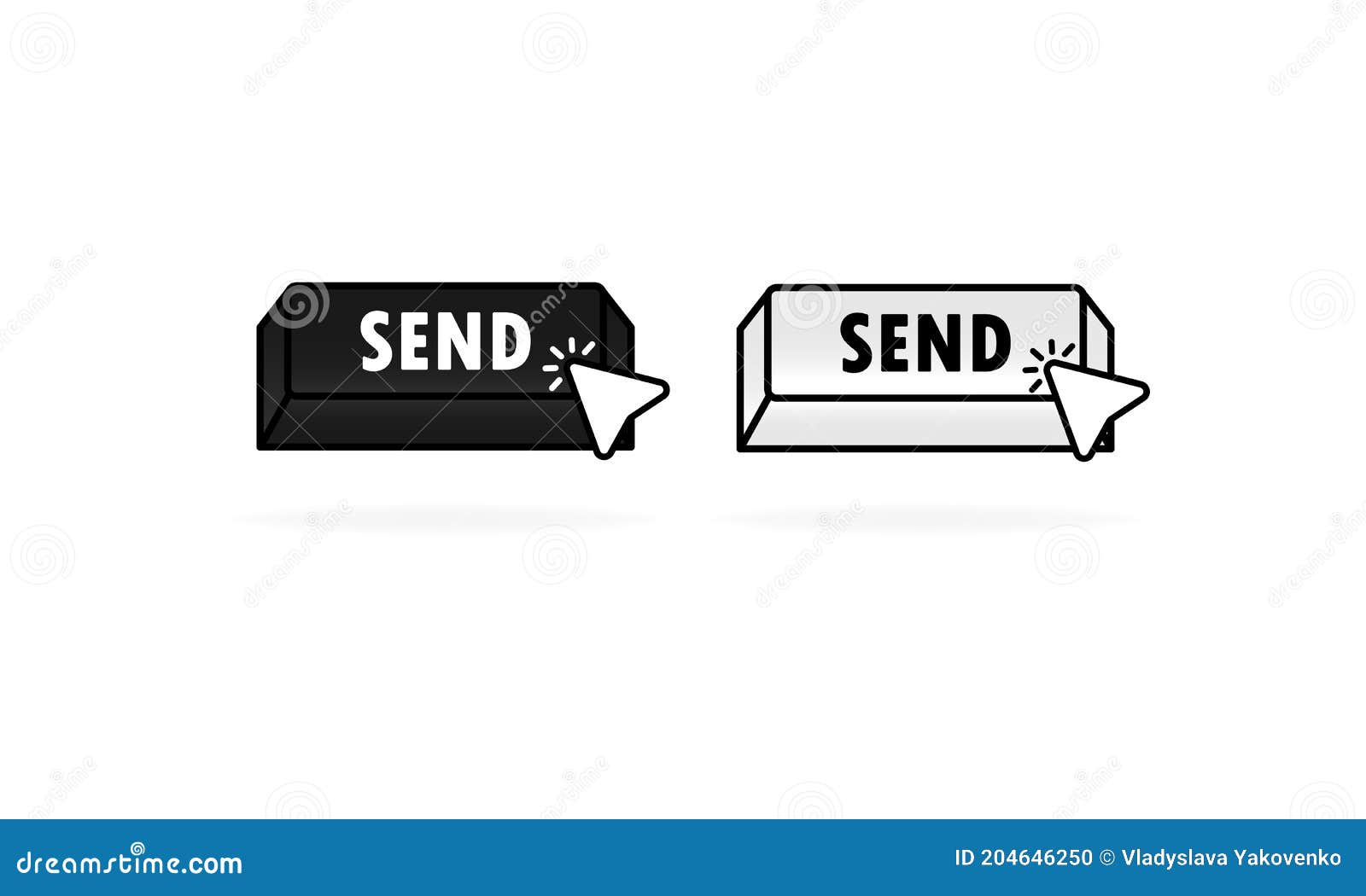 Send Button Icon Set with Cursor, Pointer. Vector Illustration Stock ...