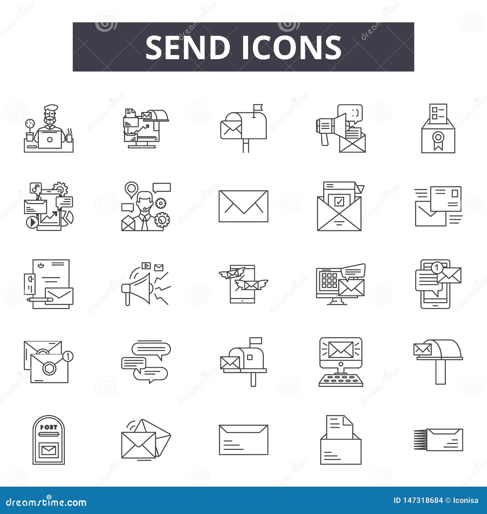 Send Line Vector Icons And Signs. Post, Express, Transmit, Launch ...