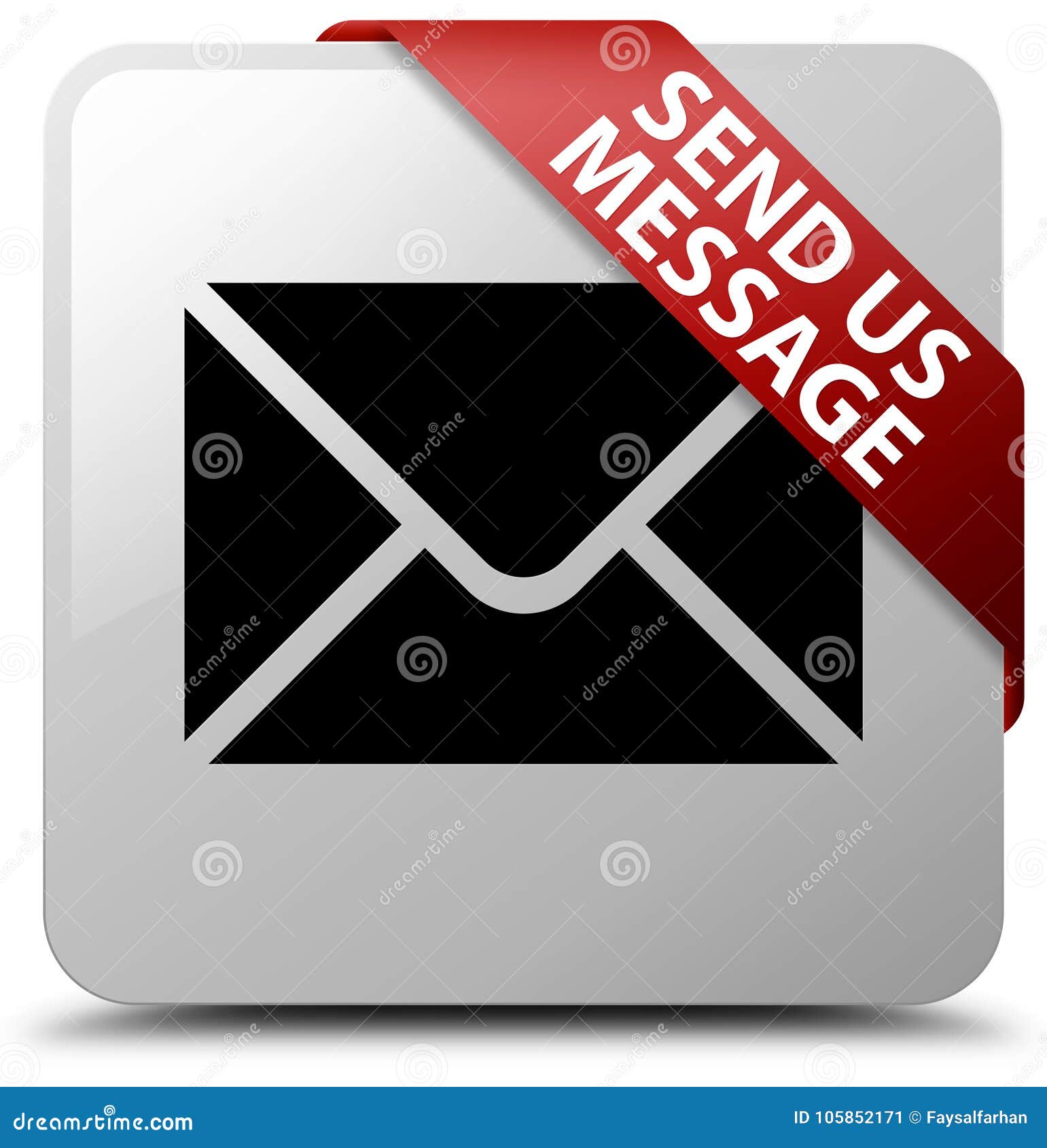 Send Us Message White Square Button Red Ribbon in Corner Stock ...