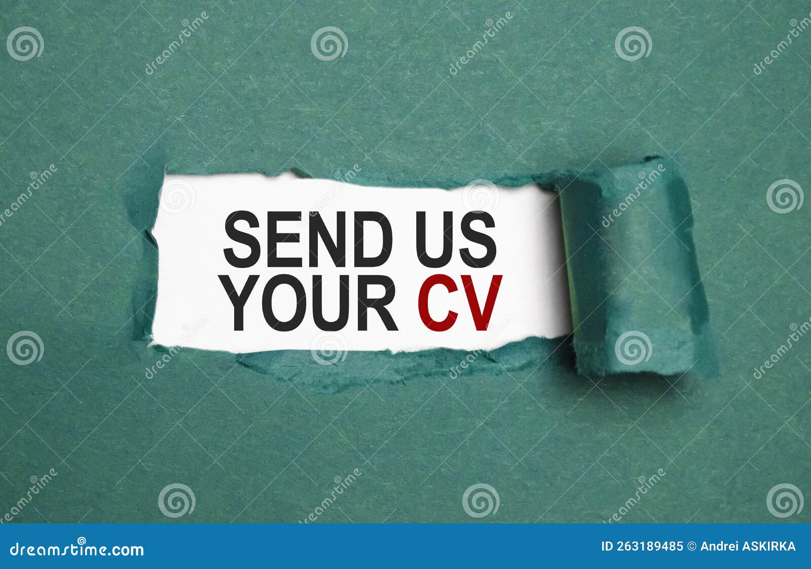 Send Us Your Cv on Torn Paper with Green Paper Stock Image - Image of ...