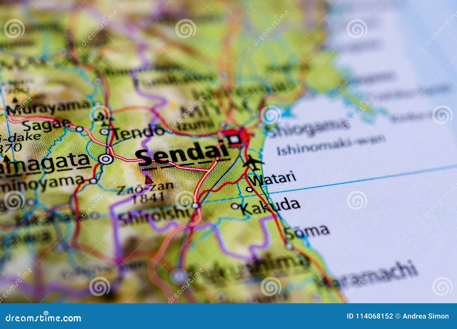 Sendai en mapa foto de archivo. Imagen de provincia - 114068152