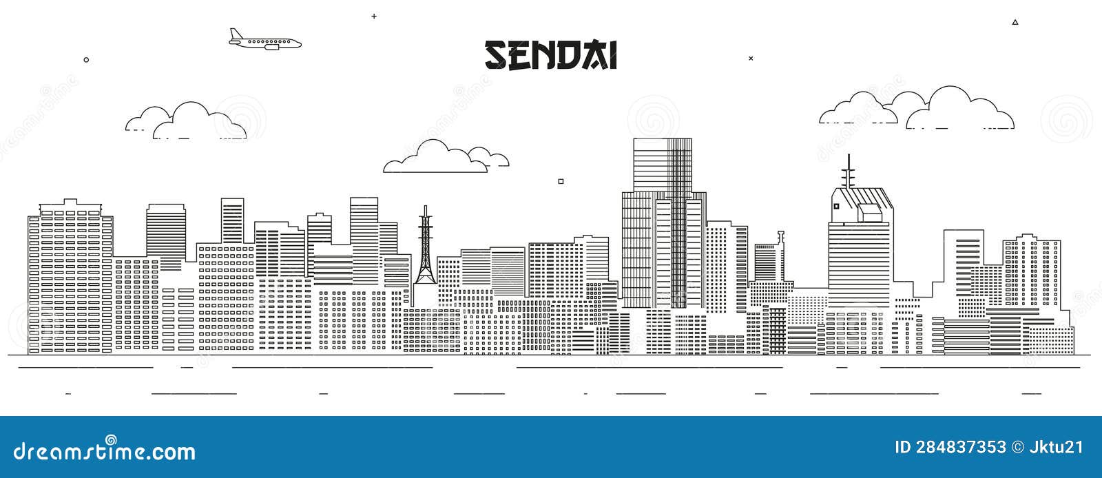 Sendai Cityscape Line Art Vector Illustration Stock Vector ...