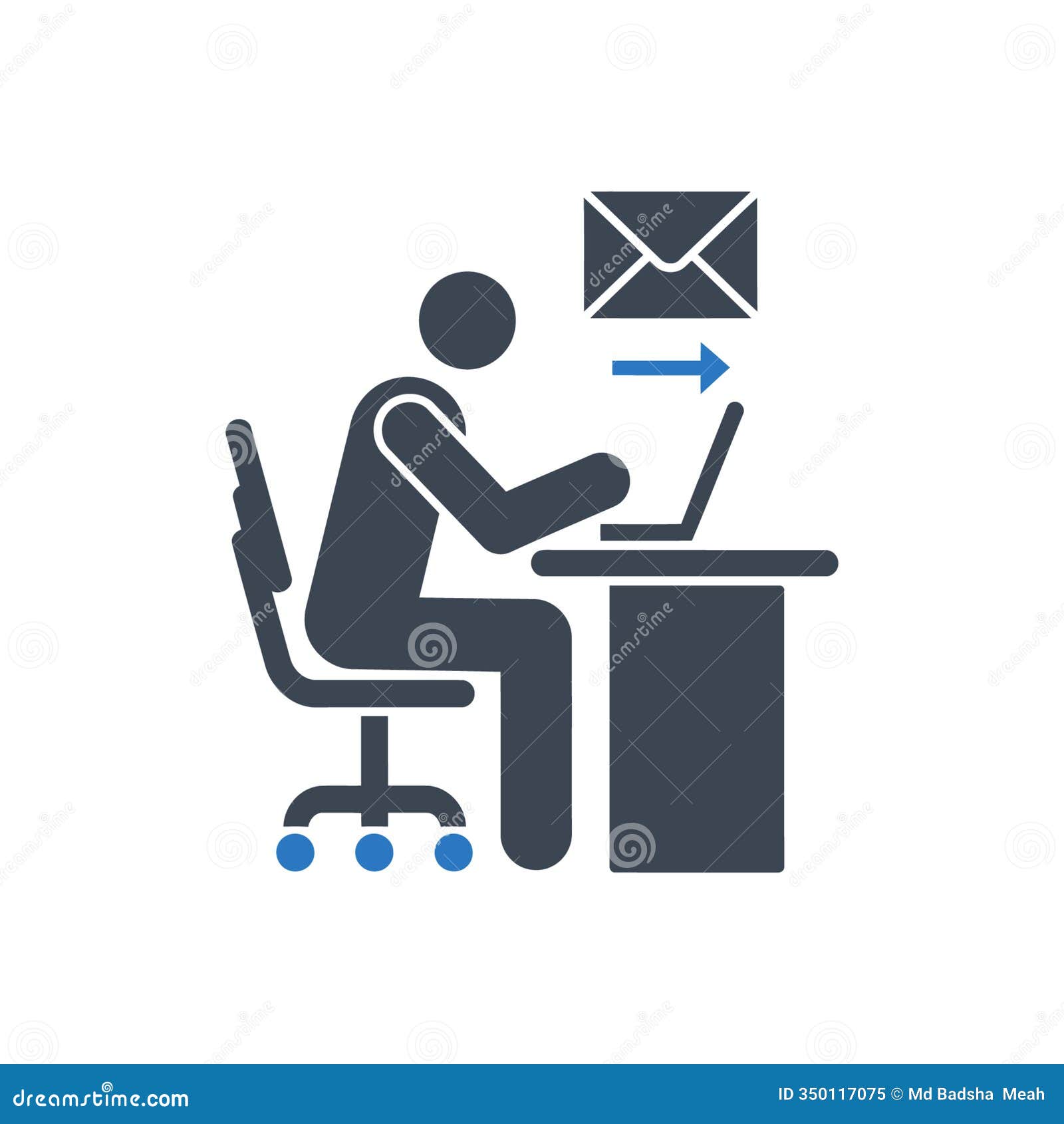 Sending Email from Desk Icon Stock Illustration - Illustration of email ...