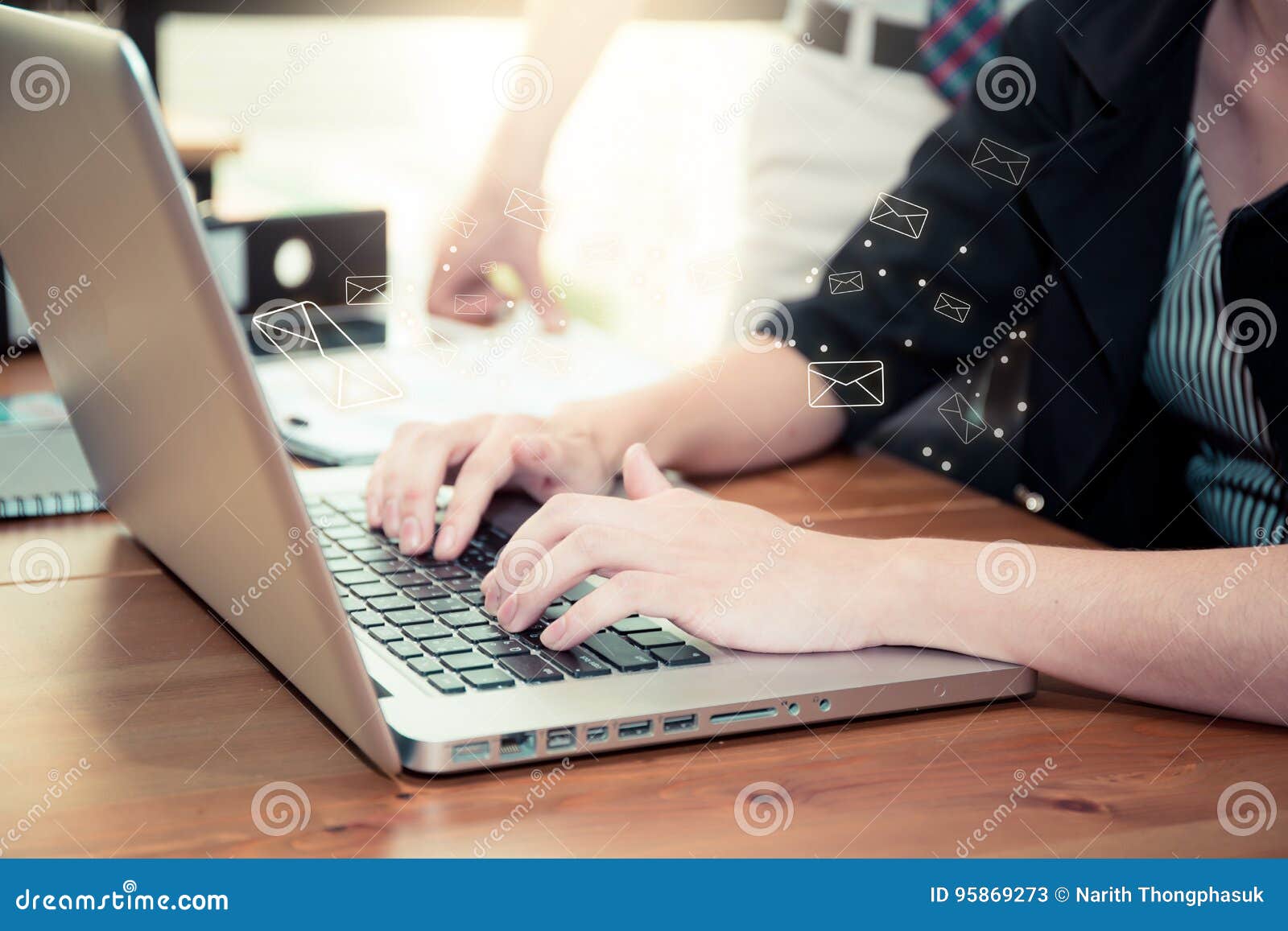 Sending Email. Gesture of Finger Pressing Send Button on a Computer ...