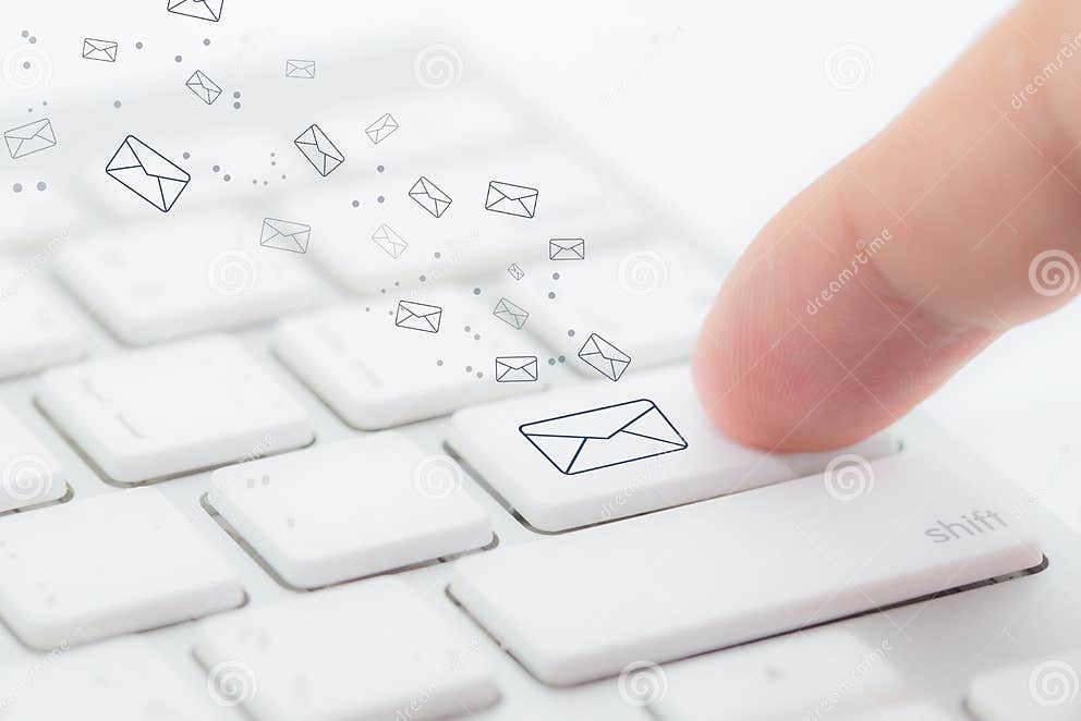 Sending Email. Gesture of Finger Pressing Send Button on a Computer ...