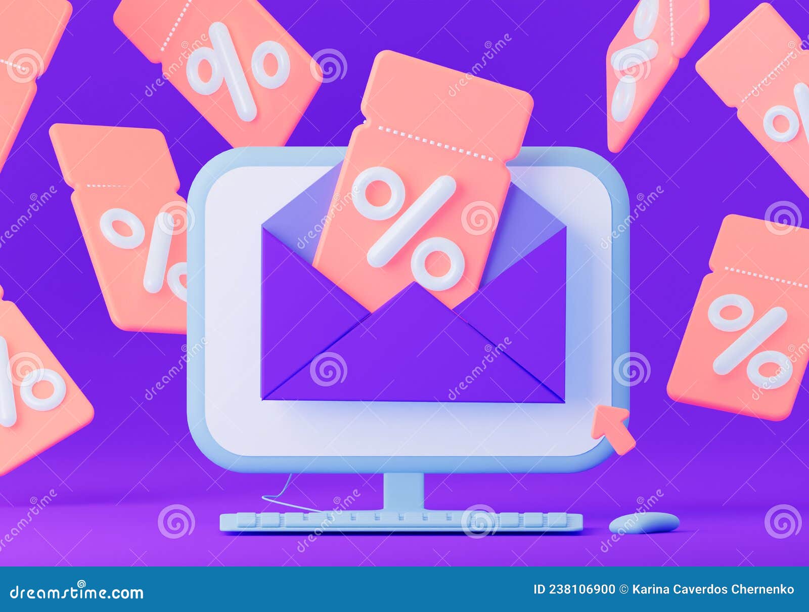 Sending Letters about Discounts. a Computer with an Open Letter and ...