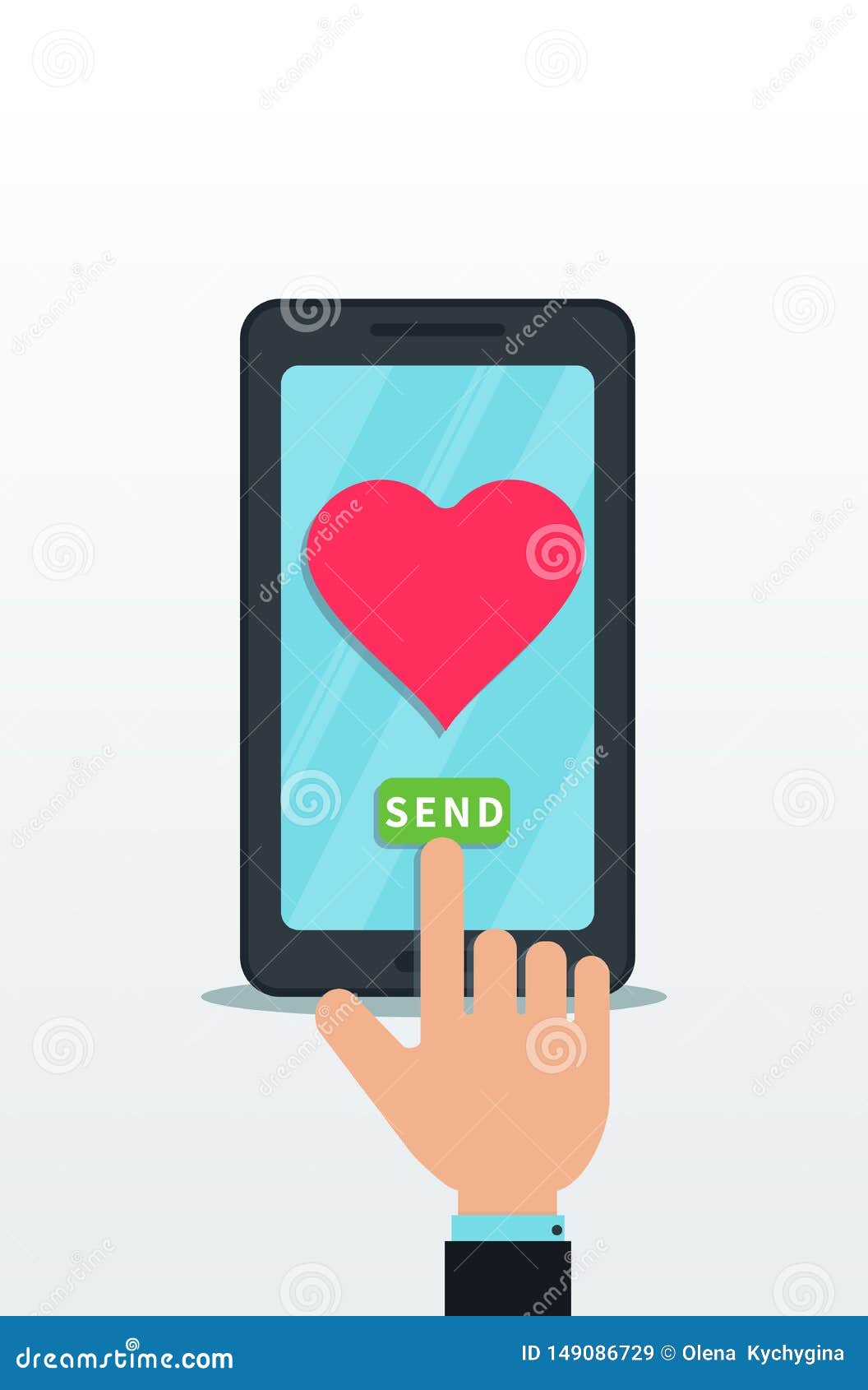 Sending Love Message Using Flat Smartphone with Pink Heart Icon on ...