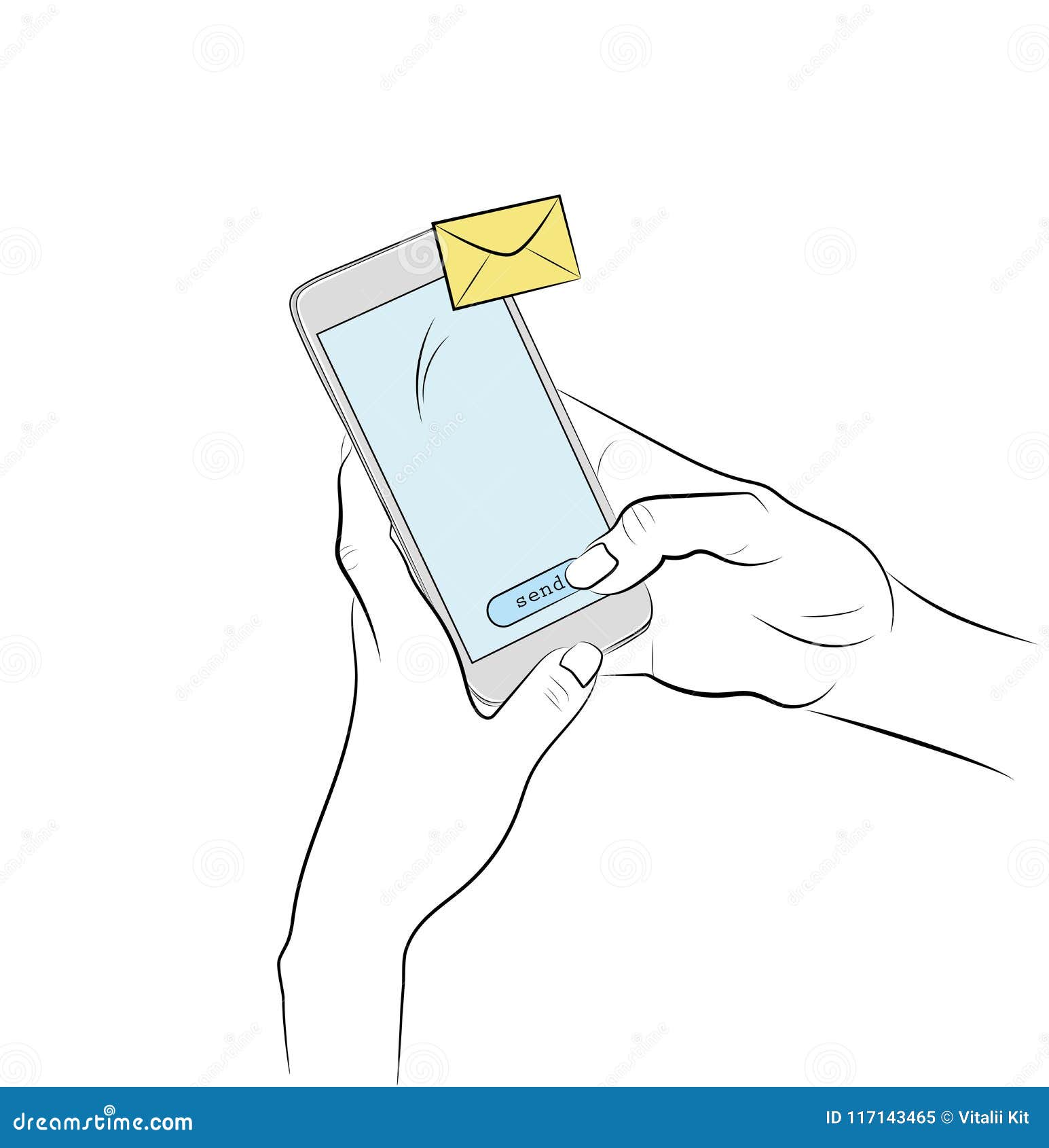 Sending Sms from Phone. Hands Hold the Phone. Vector Illustration ...