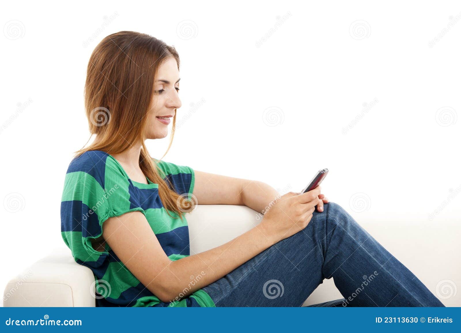 Sending text message stock photo. Image of cheerful, comfortable - 23113630