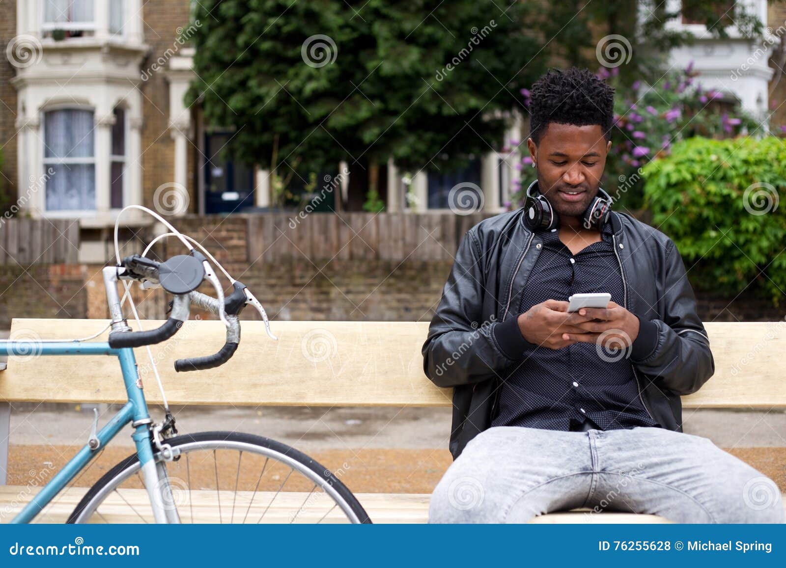 Sending text message stock photo. Image of headphones - 76255628