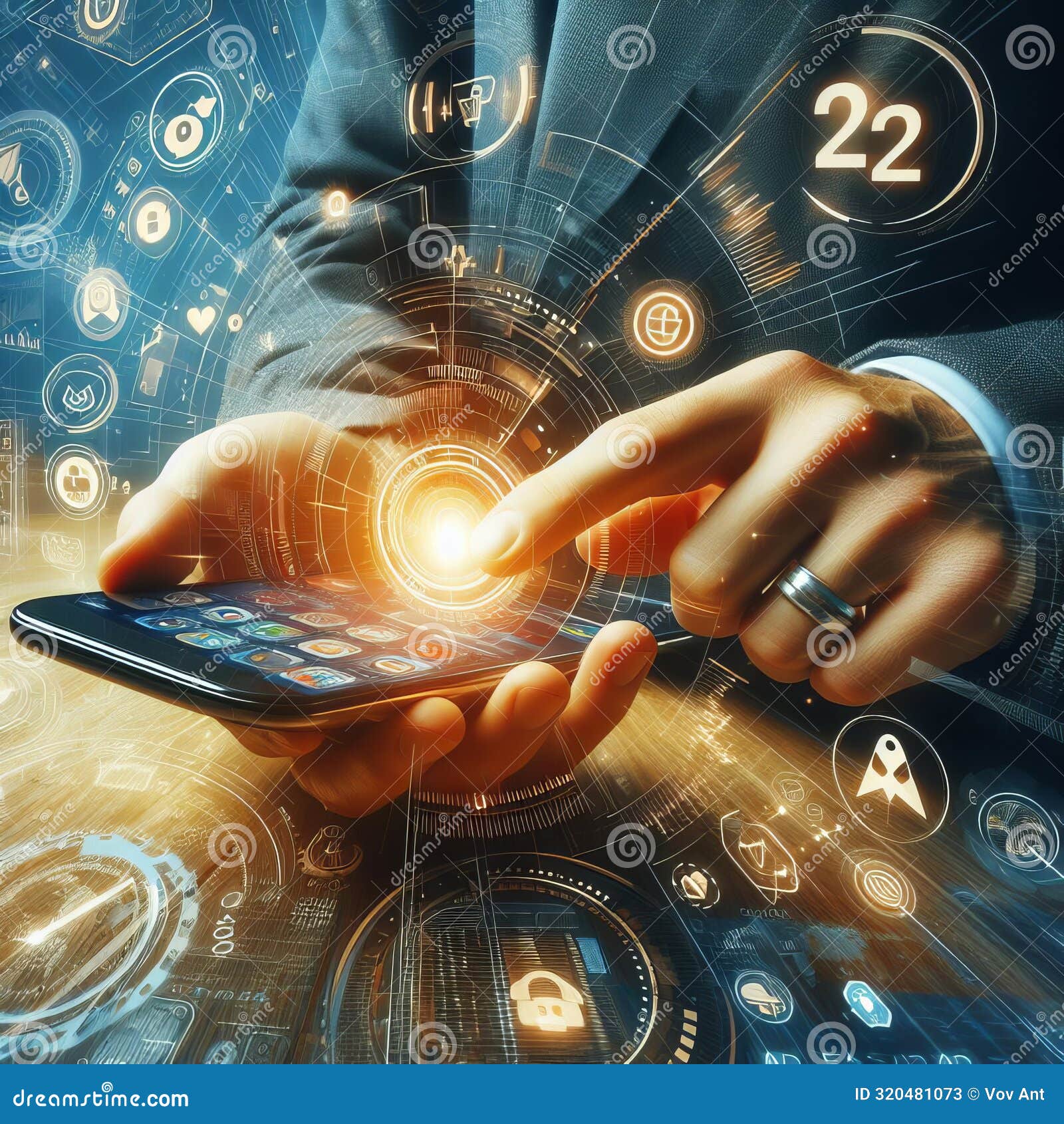 Sending Text Messages Communication through Mobile Devics, Clo Stock ...