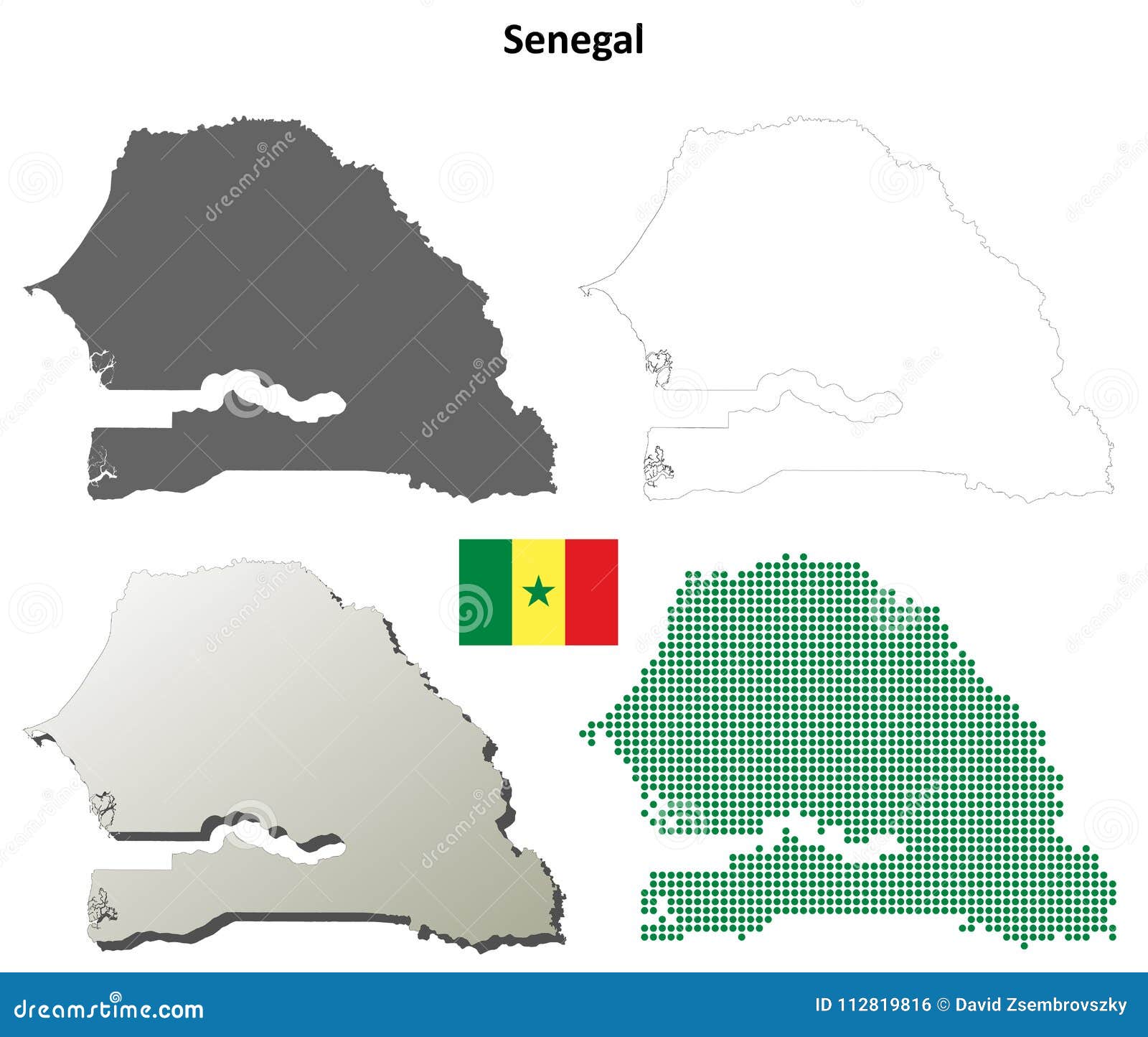 Senegal Map Outline Administrative Regions Vector Template For ...