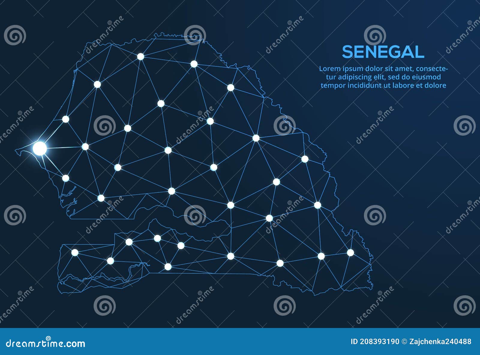 Senegal Communication Network Map. Vector Low Poly Image of a Global ...