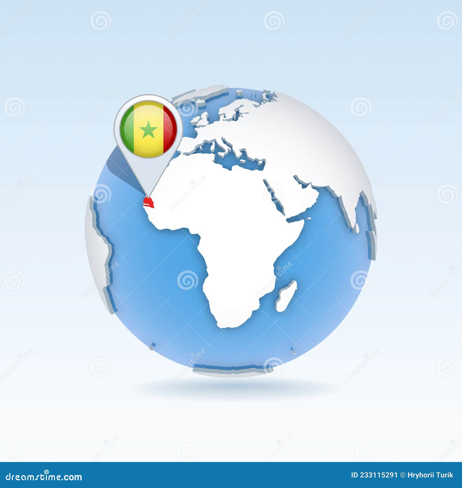 Senegal - Country Map and Flag Located on Globe, World Map. Stock ...