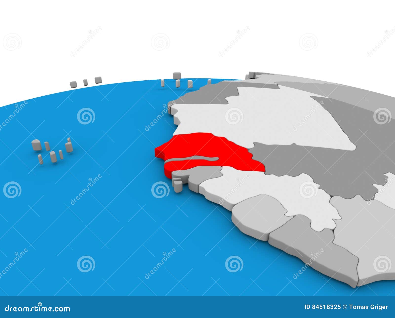 Senegal on globe in red stock illustration. Illustration of region ...