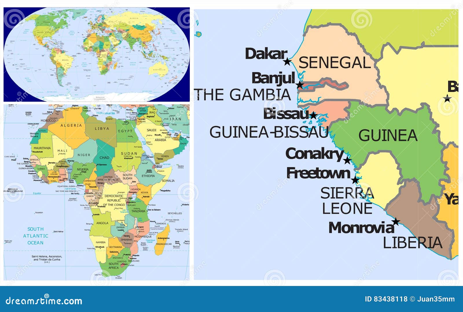Senegal Guinea Liberia & World Stock Illustration - Illustration of ...