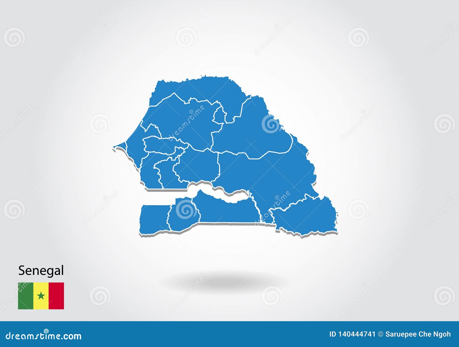 Senegal Map Design with 3D Style. Blue Senegal Map and National Flag ...