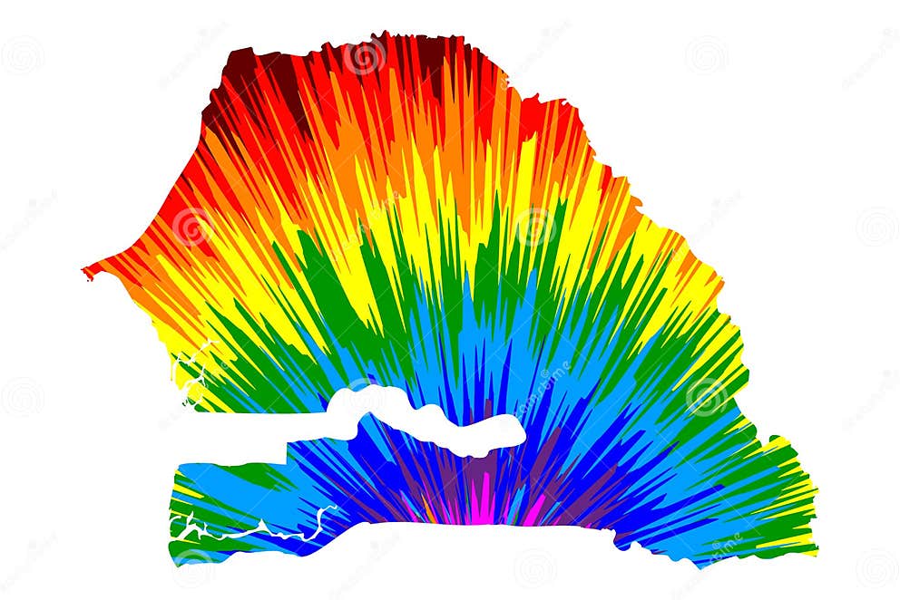Senegal Map Is Designed Rainbow Abstract Colorful Pattern Republic