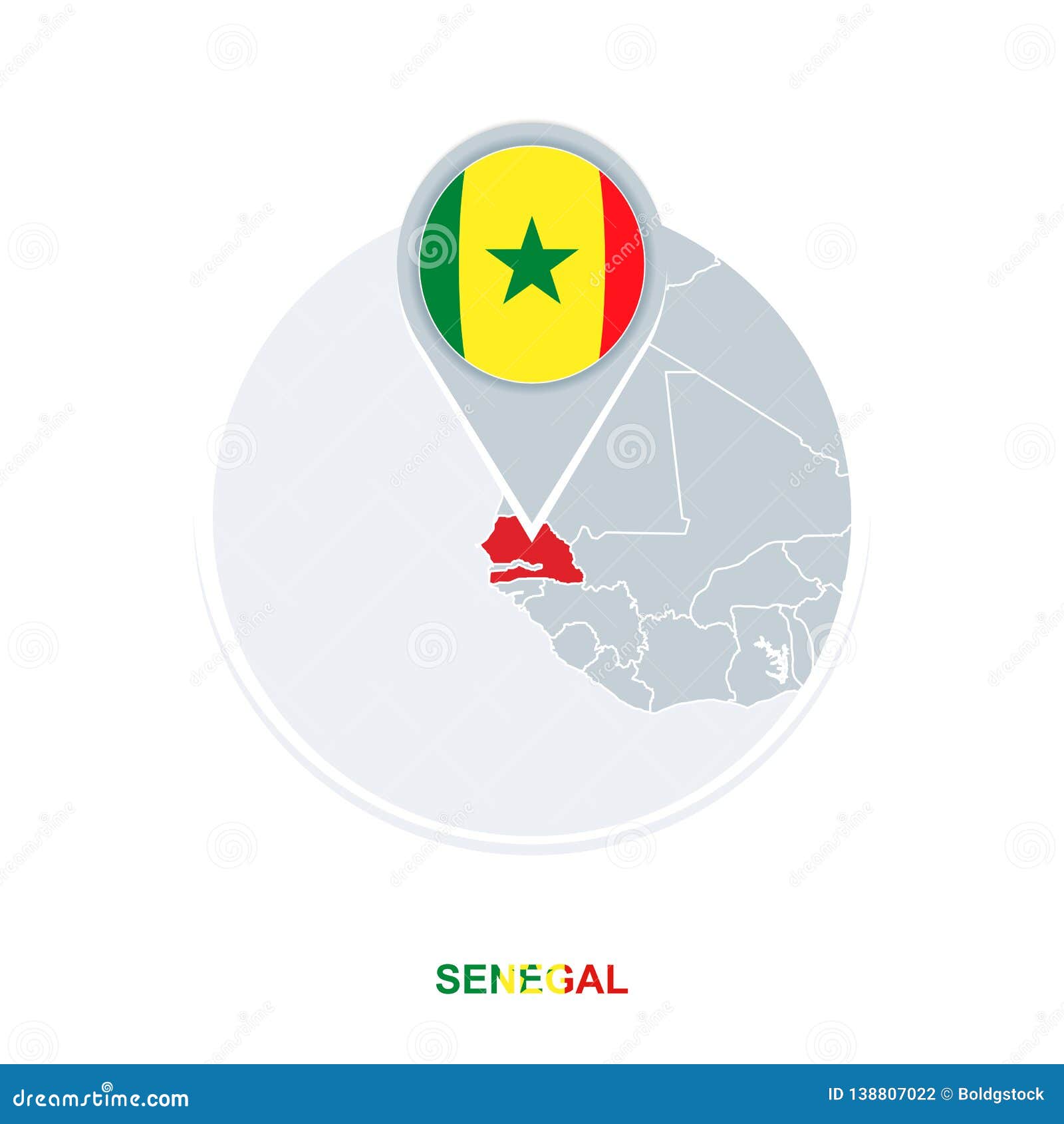 Senegal Map and Flag, Vector Map Icon with Highlighted Senegal Stock ...