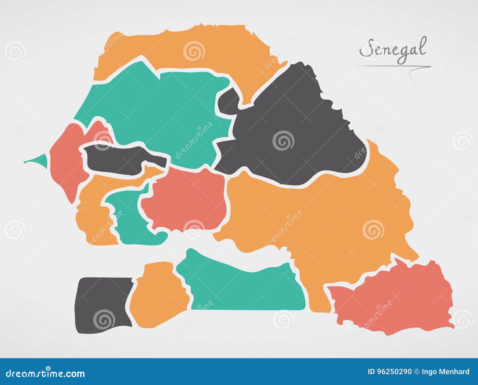 Senegal Map with States and Modern Round Shapes Stock Vector ...