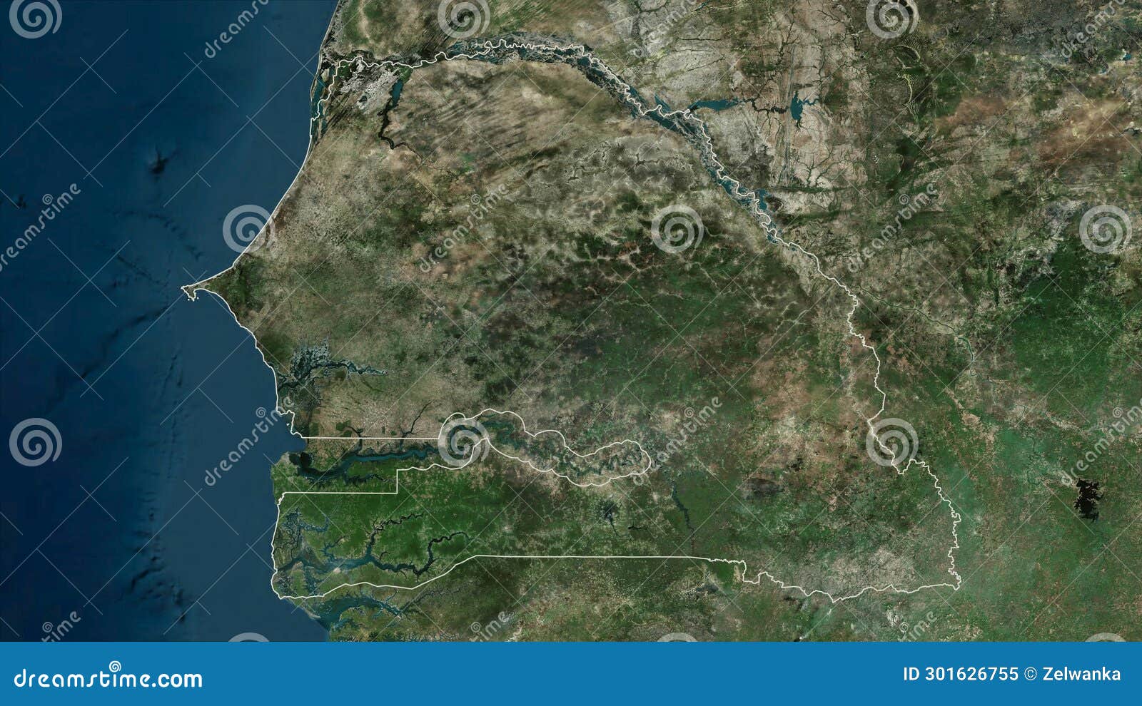 Senegal Outlined. High-res Satellite Stock Illustration - Illustration ...