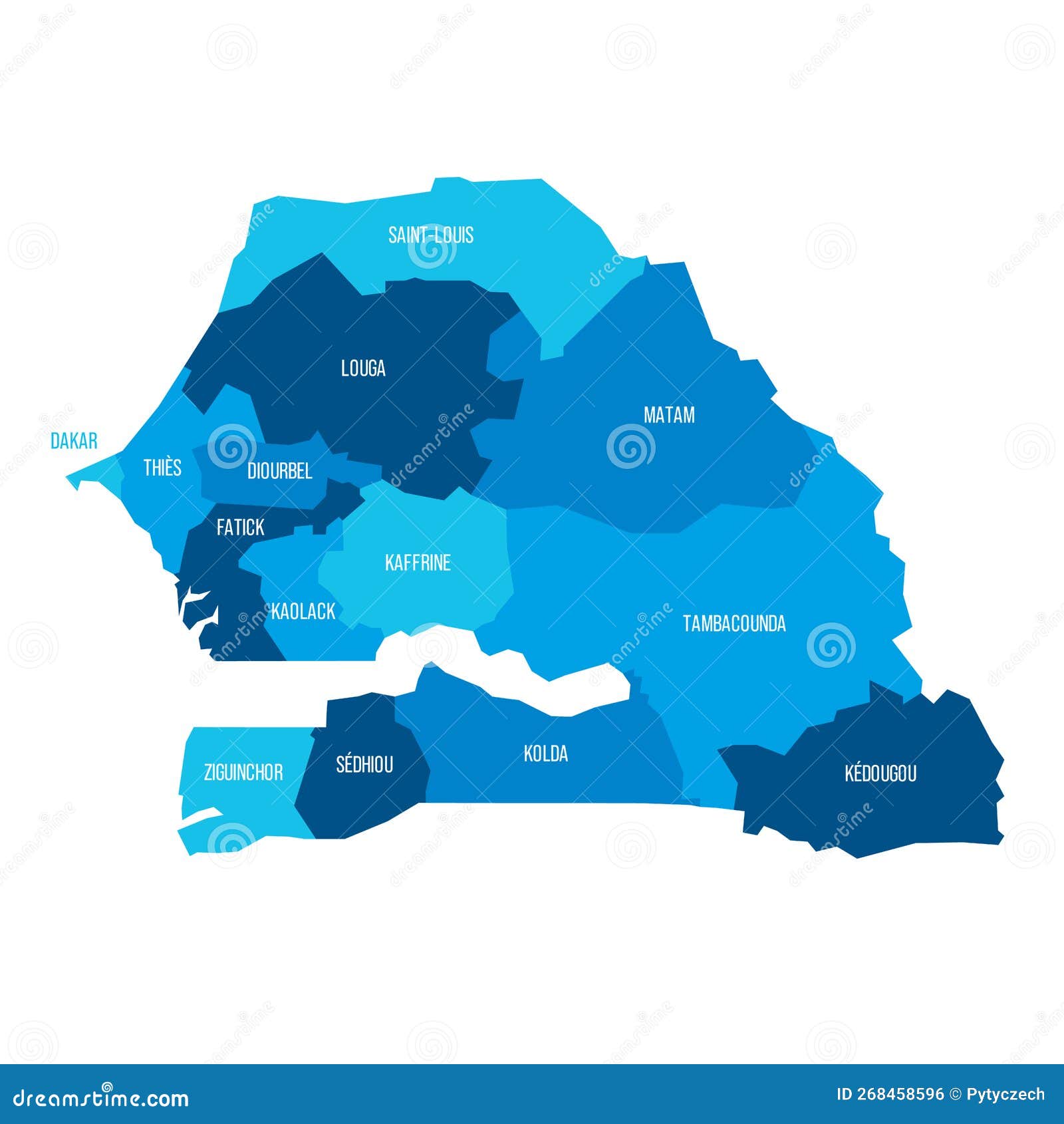 Senegal Political Map of Administrative Divisions Stock Illustration ...