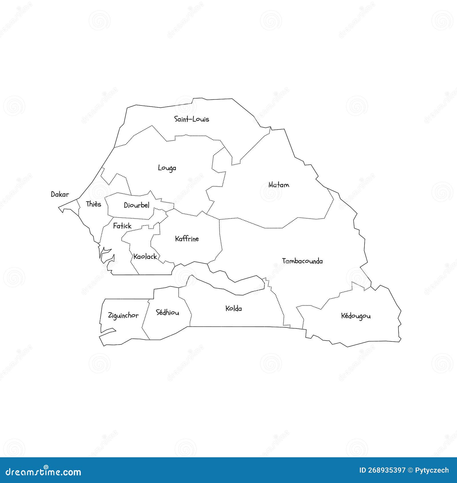 Senegal Political Map of Administrative Divisions Stock Vector ... Senegal Political Map of Administrative Divisions Stock Vector ...