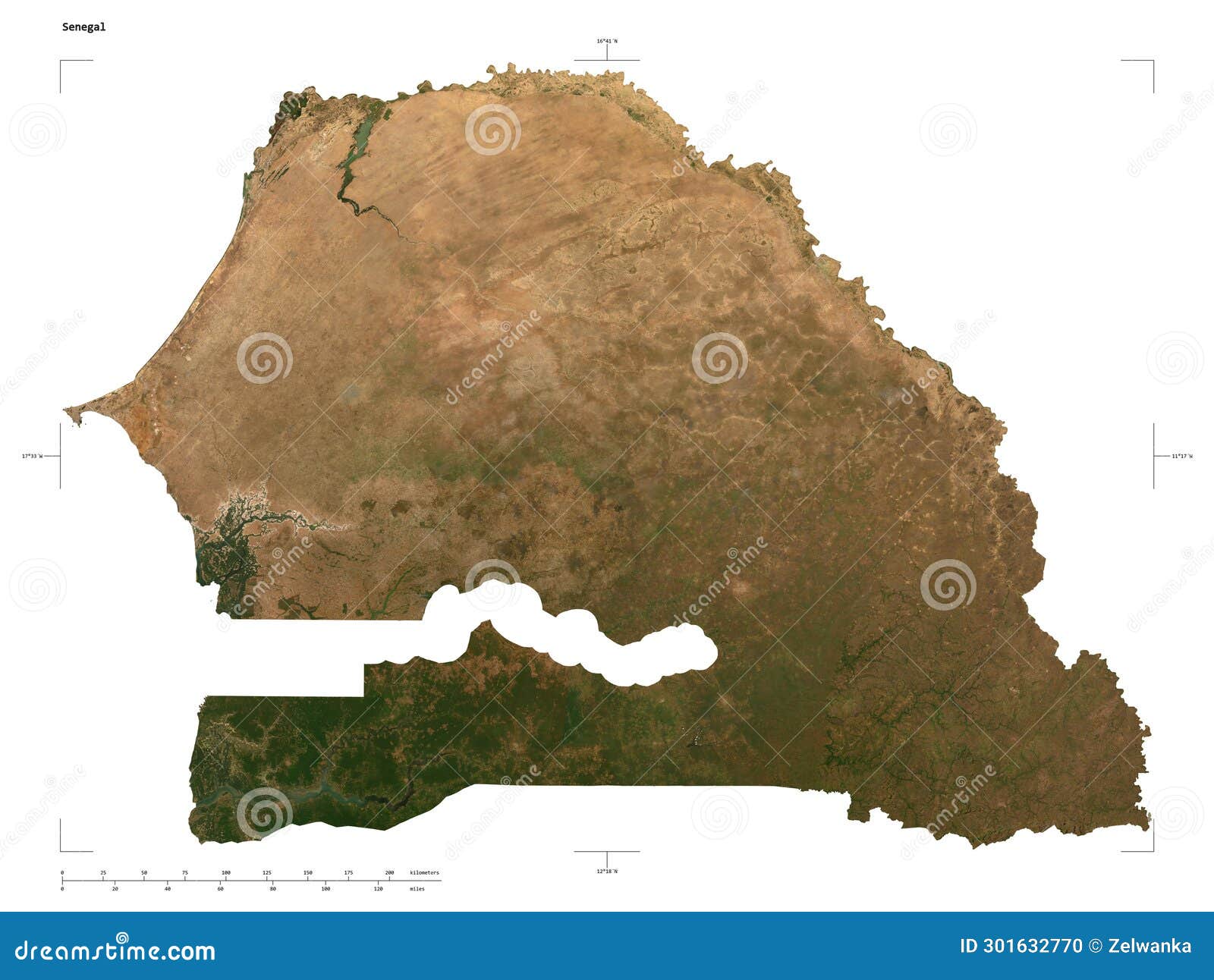 Senegal Shape on White. Low-res Satellite Stock Illustration ...