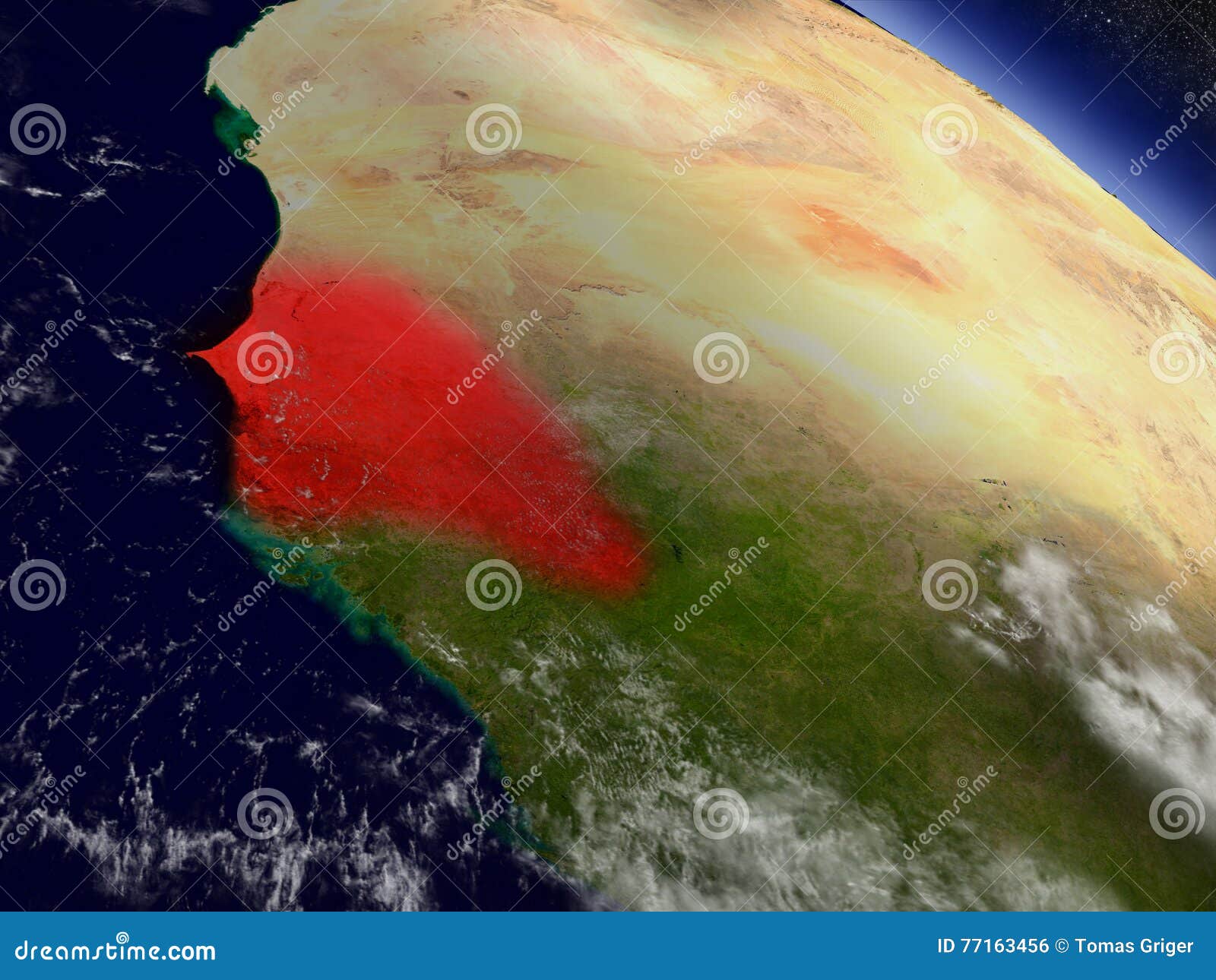Senegal from Space Highlighted in Red Stock Illustration - Illustration ...