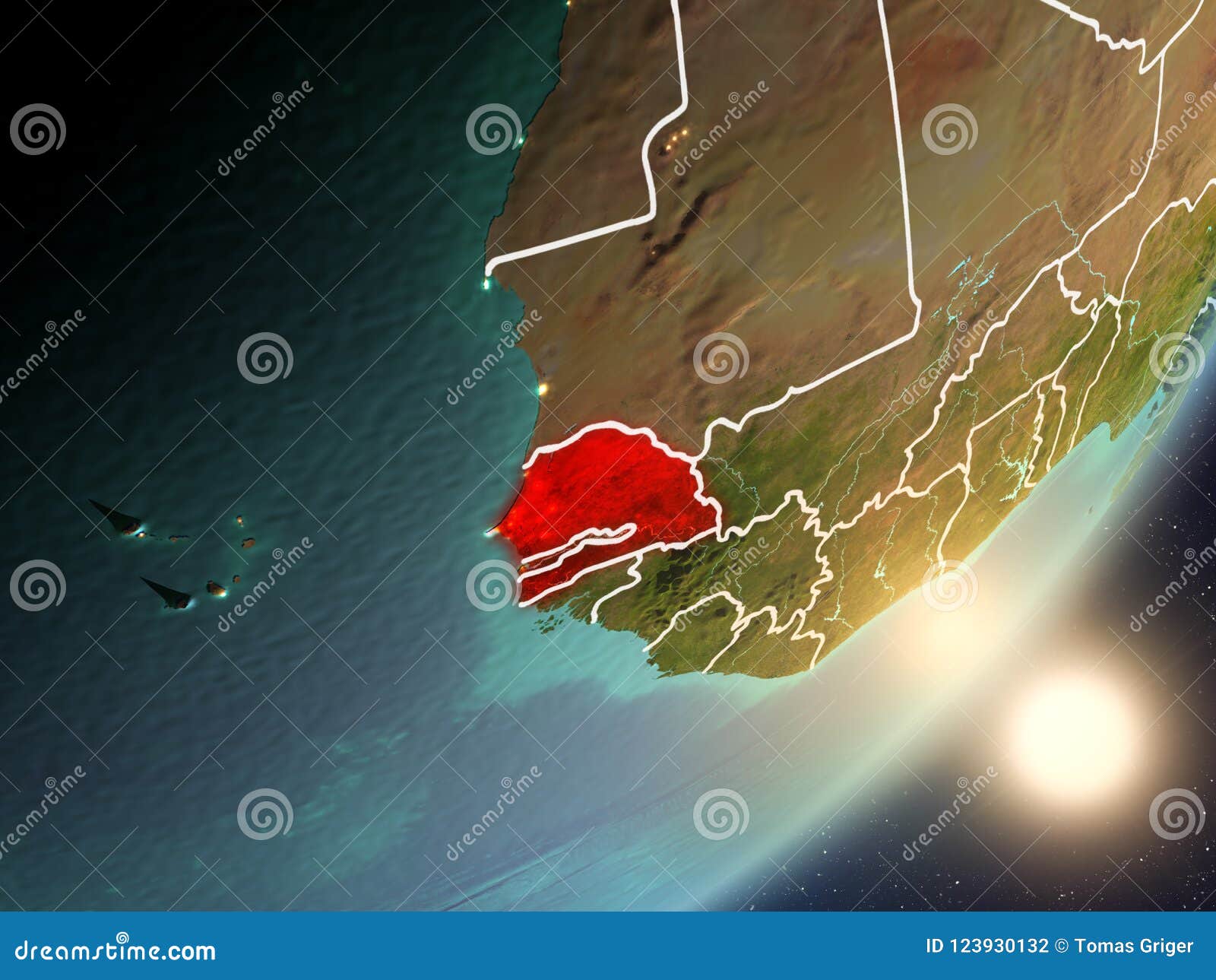 Sun Rising Above Senegal from Space Stock Illustration - Illustration ...