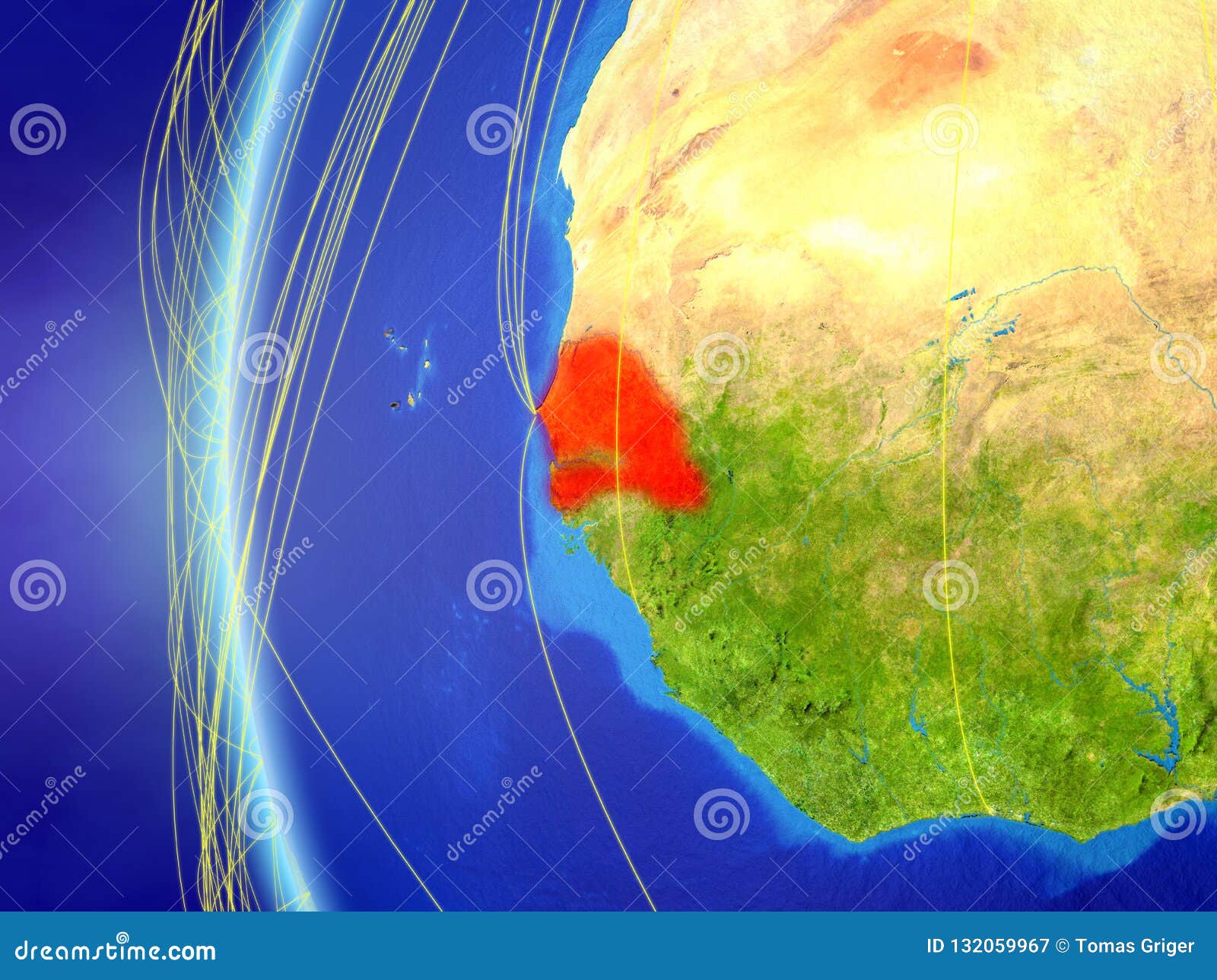 Senegal from Space with Network Stock Illustration - Illustration of ...