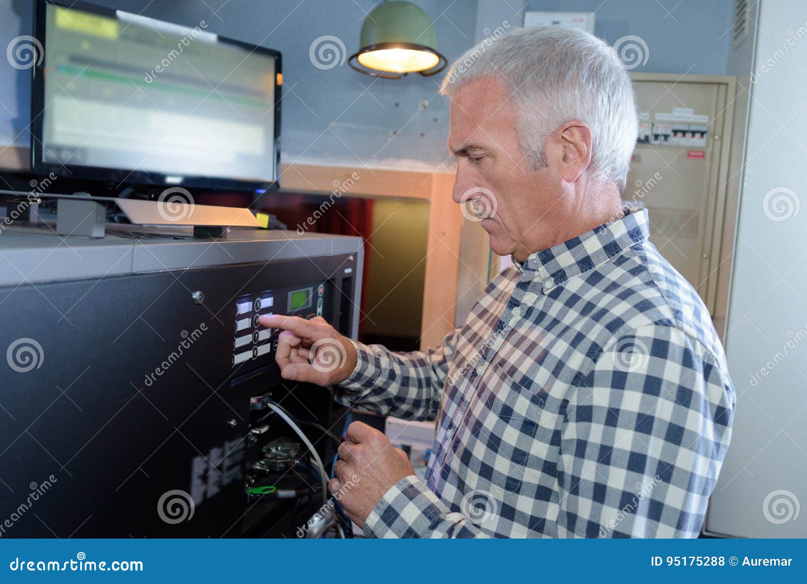 Senion Man Doing Tv Installation Stock Photo - Image of receipt, male ...