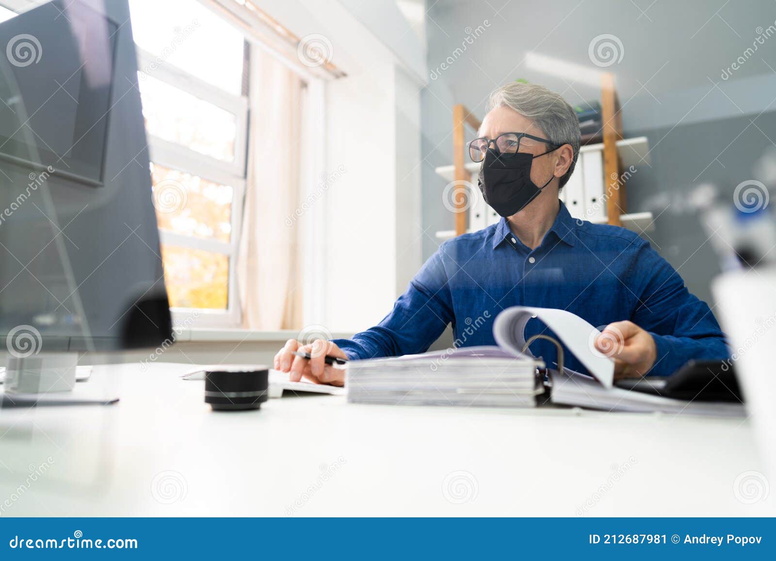 Senior Accountant Man Working with Invoice Stock Image - Image of ...