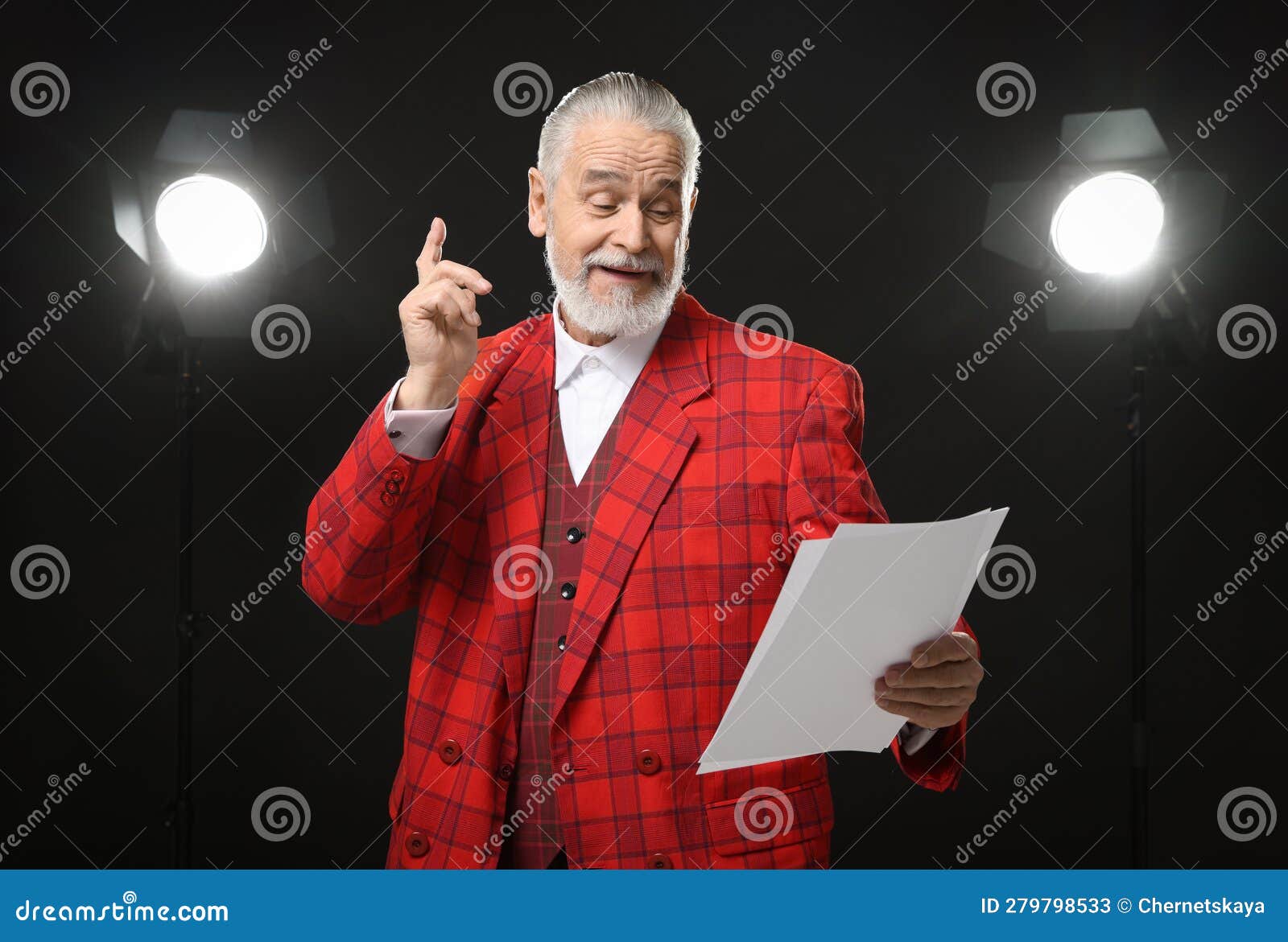 Senior Actor with Script Performing on Stage Stock Image - Image of ...