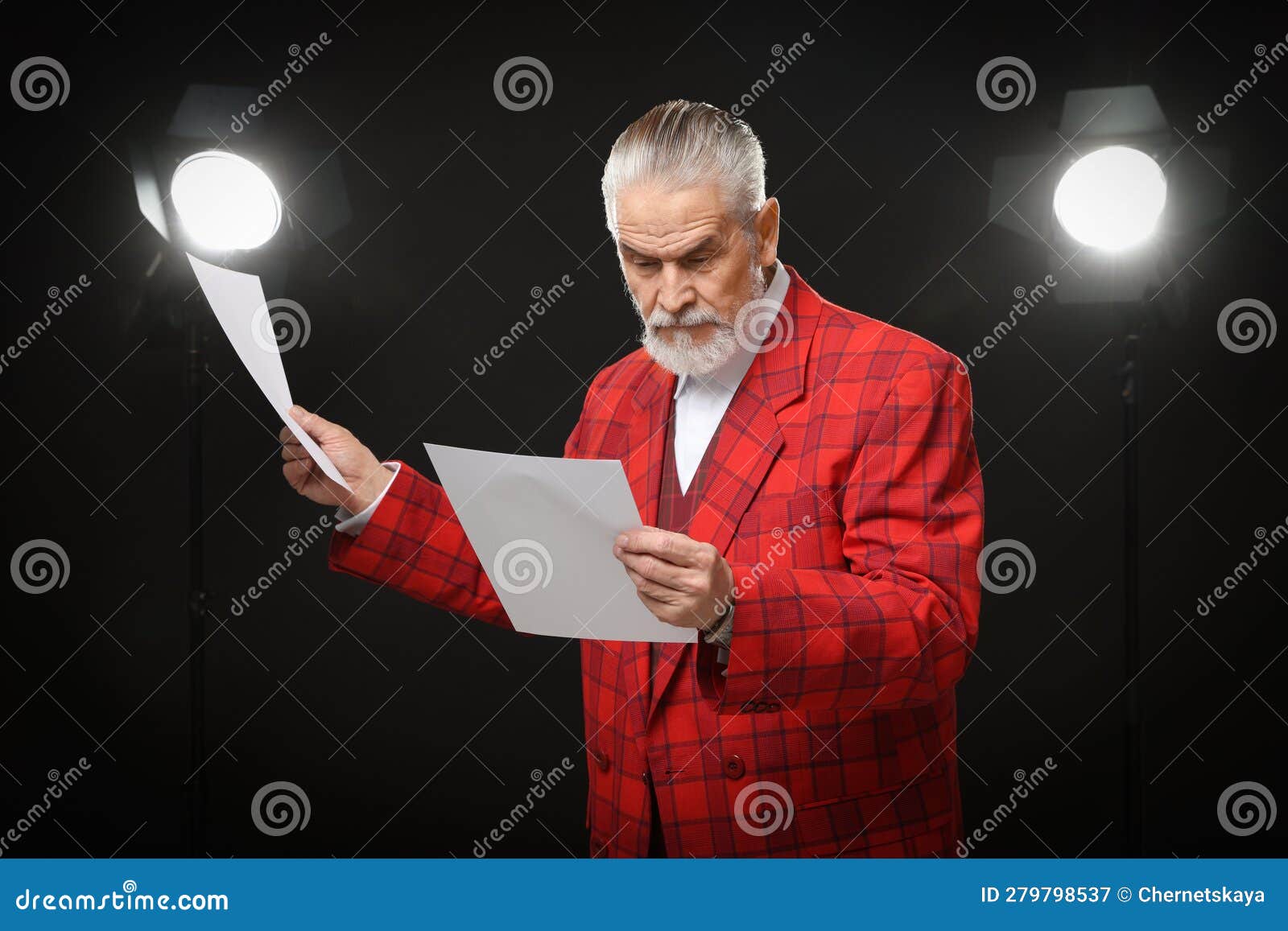 Senior Actor with Script Performing on Stage Stock Image - Image of ...