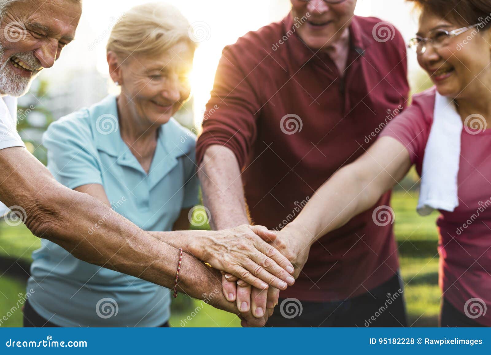 Senior Adult Teamwork Hands Together Stock Photo - Image of enjoyment ...