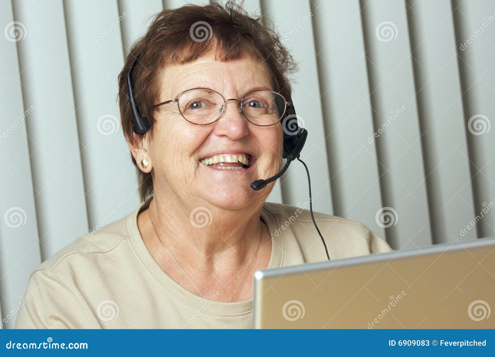 Senior Adult with Telephone Headset Stock Image - Image of gray ...