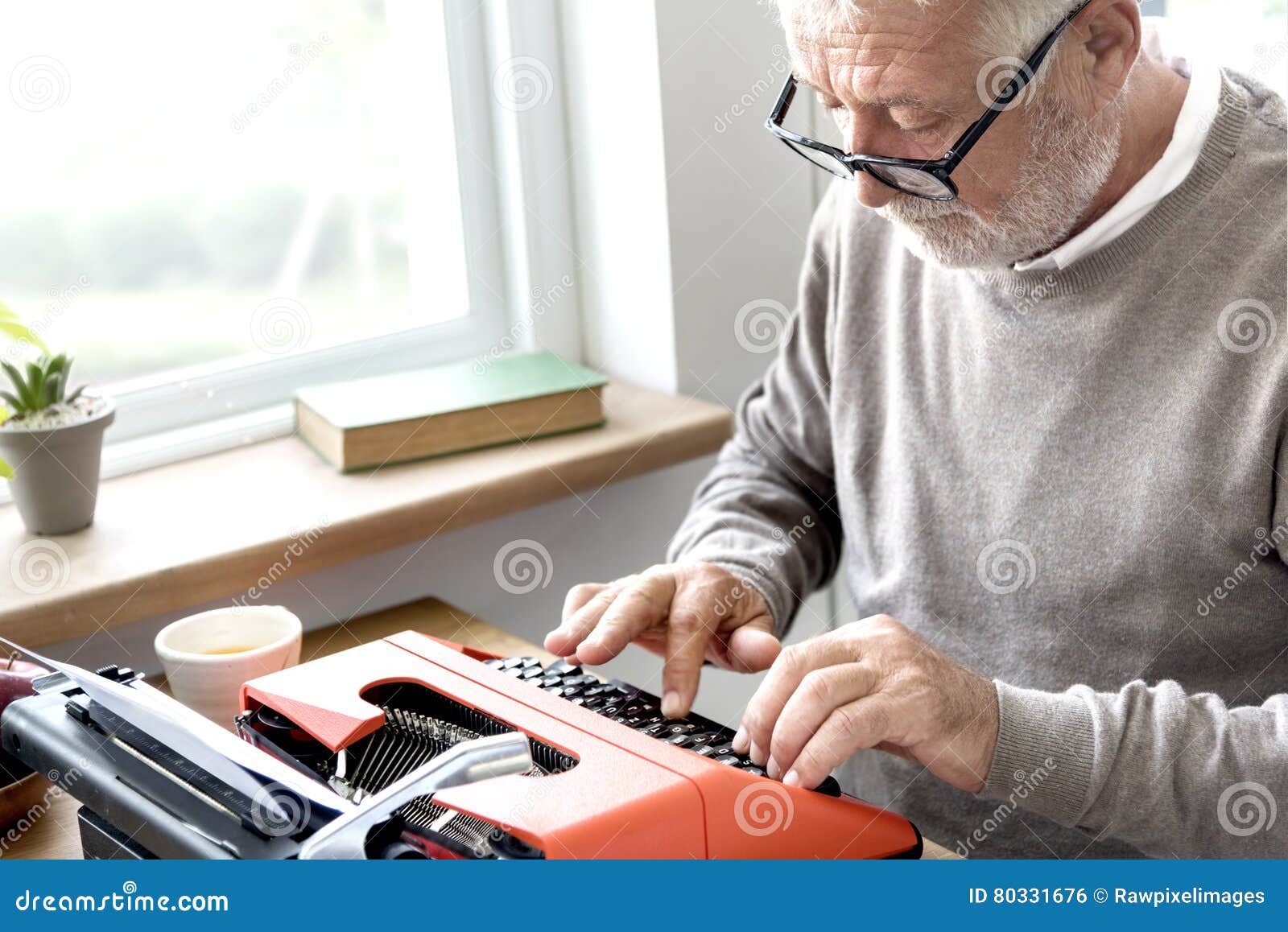Senior Adult Typing Typewriter Concept Stock Photo - Image of concept ...