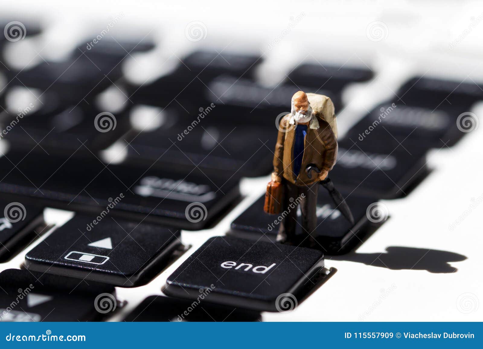 Senior Age Man on White Notebook Keyboard. Computer Keyboard Closeup ...