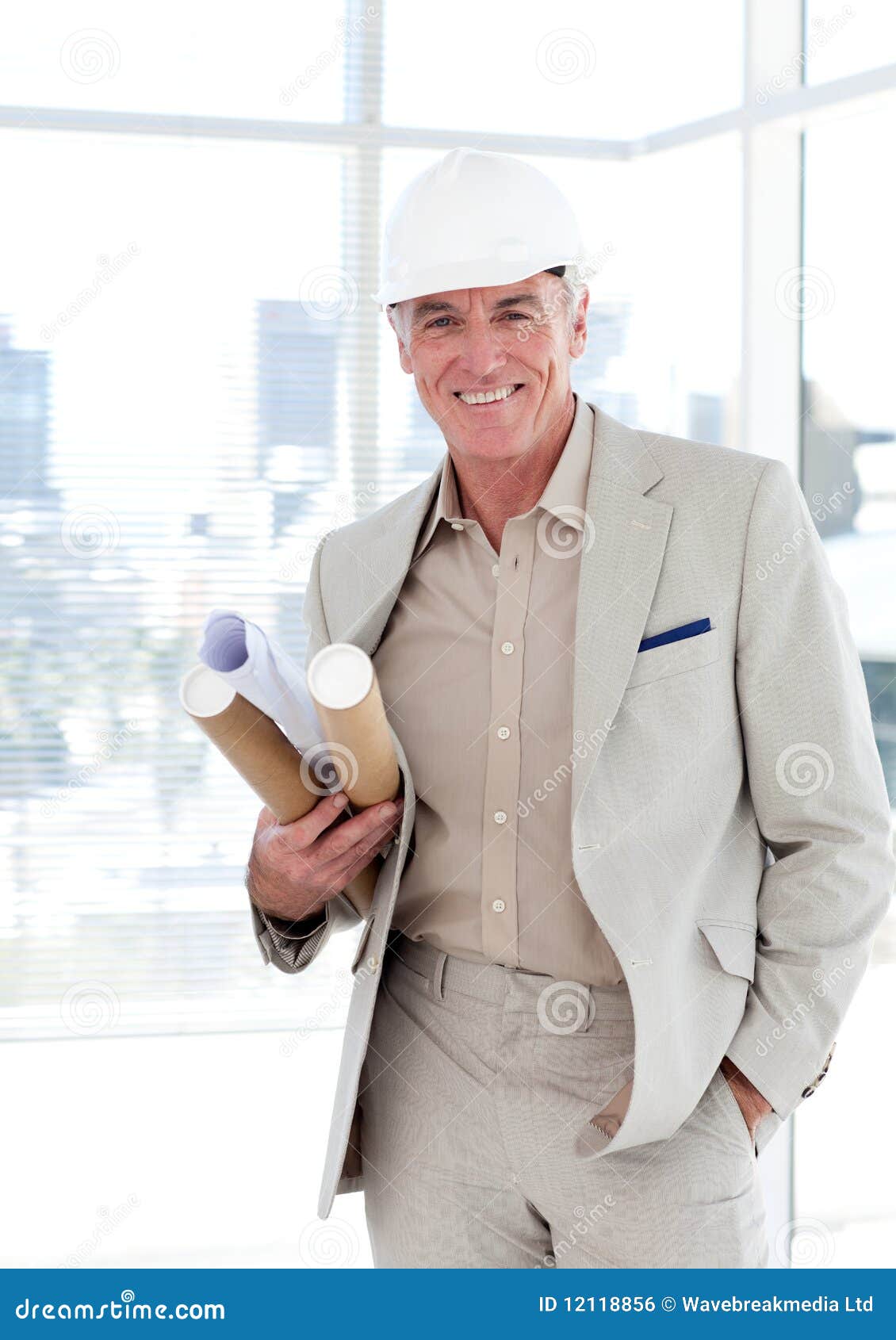 Senior Architect with a Hardhat Holding Blueprints Stock Photo - Image ...
