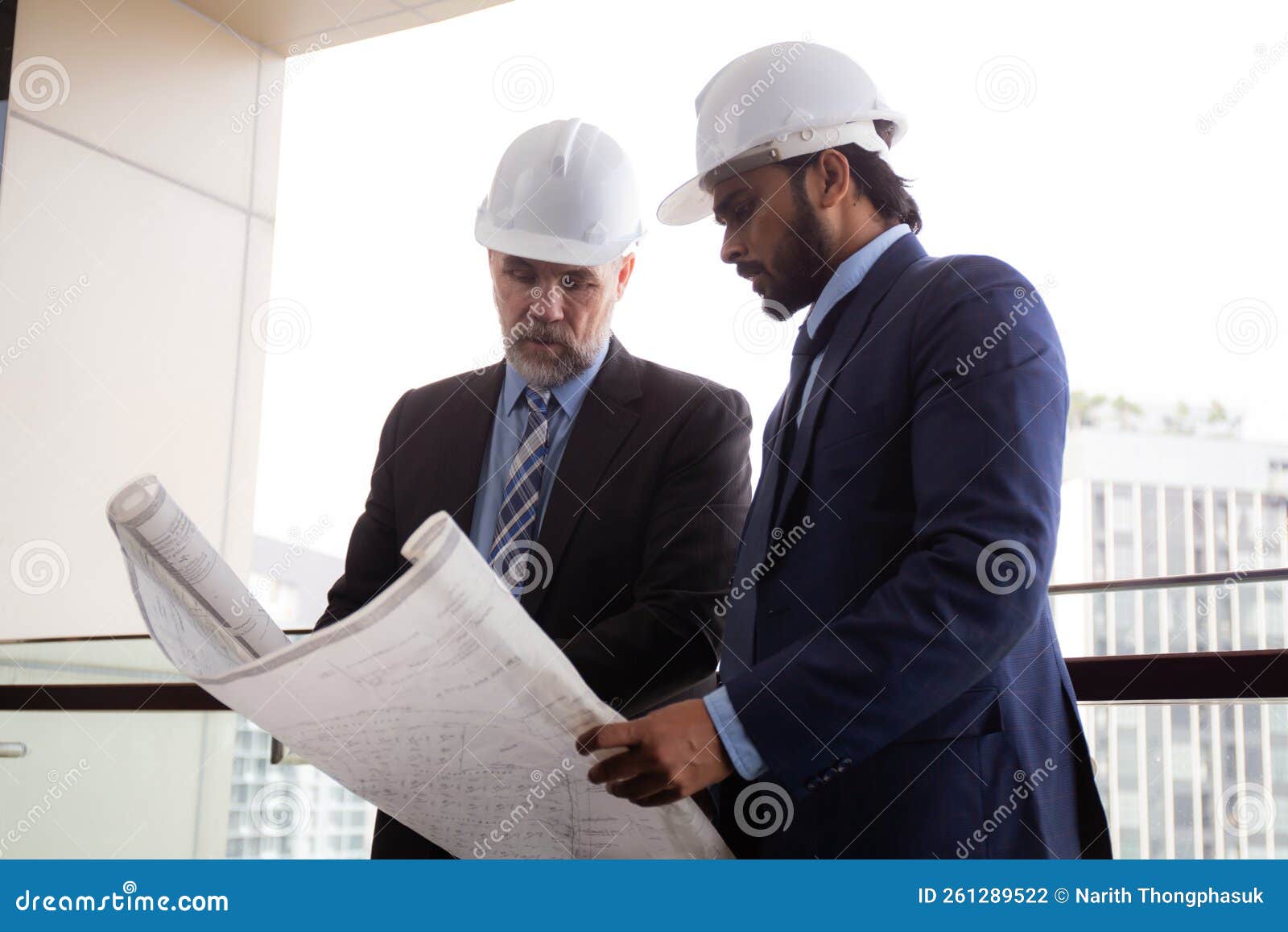 Senior Architect Inspector Check Blueprint and Structure with ...