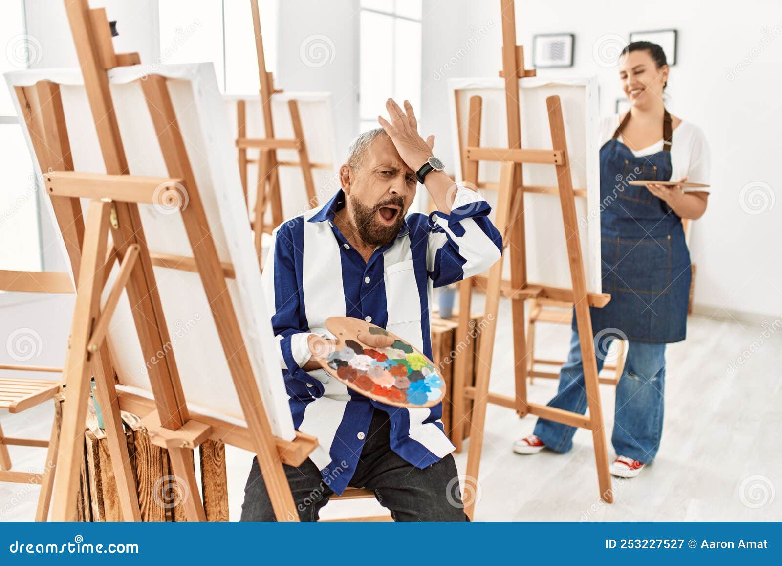 Senior Artist Man at Art Studio Surprised with Hand on Head for Mistake ...