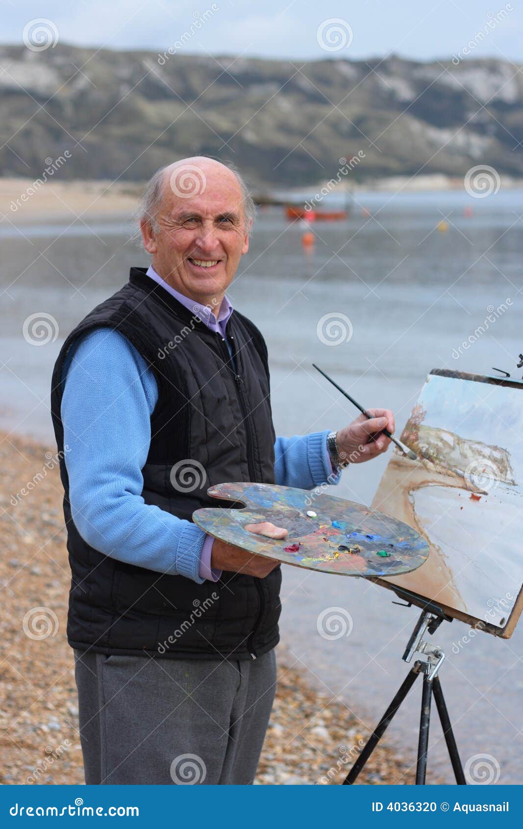 Senior Artist Painting by the Sea. Stock Photo - Image of coastal ...
