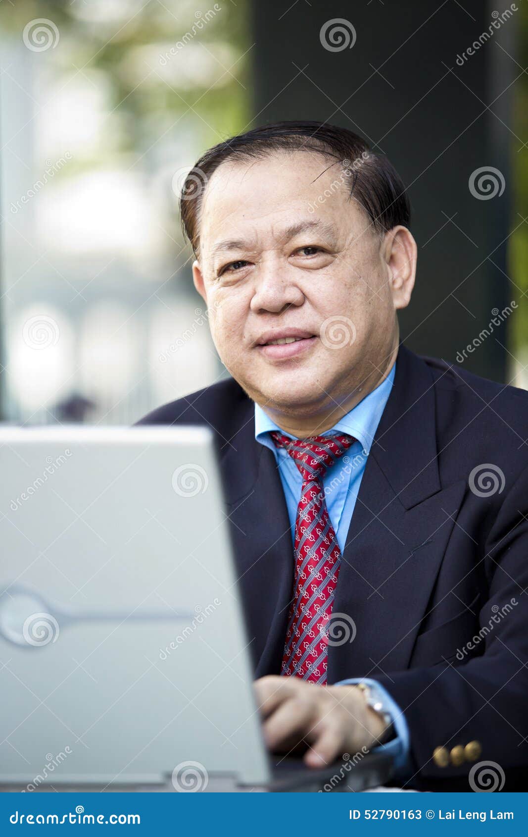 Senior Asian Businessman Using Laptop PC Stock Image - Image of ...